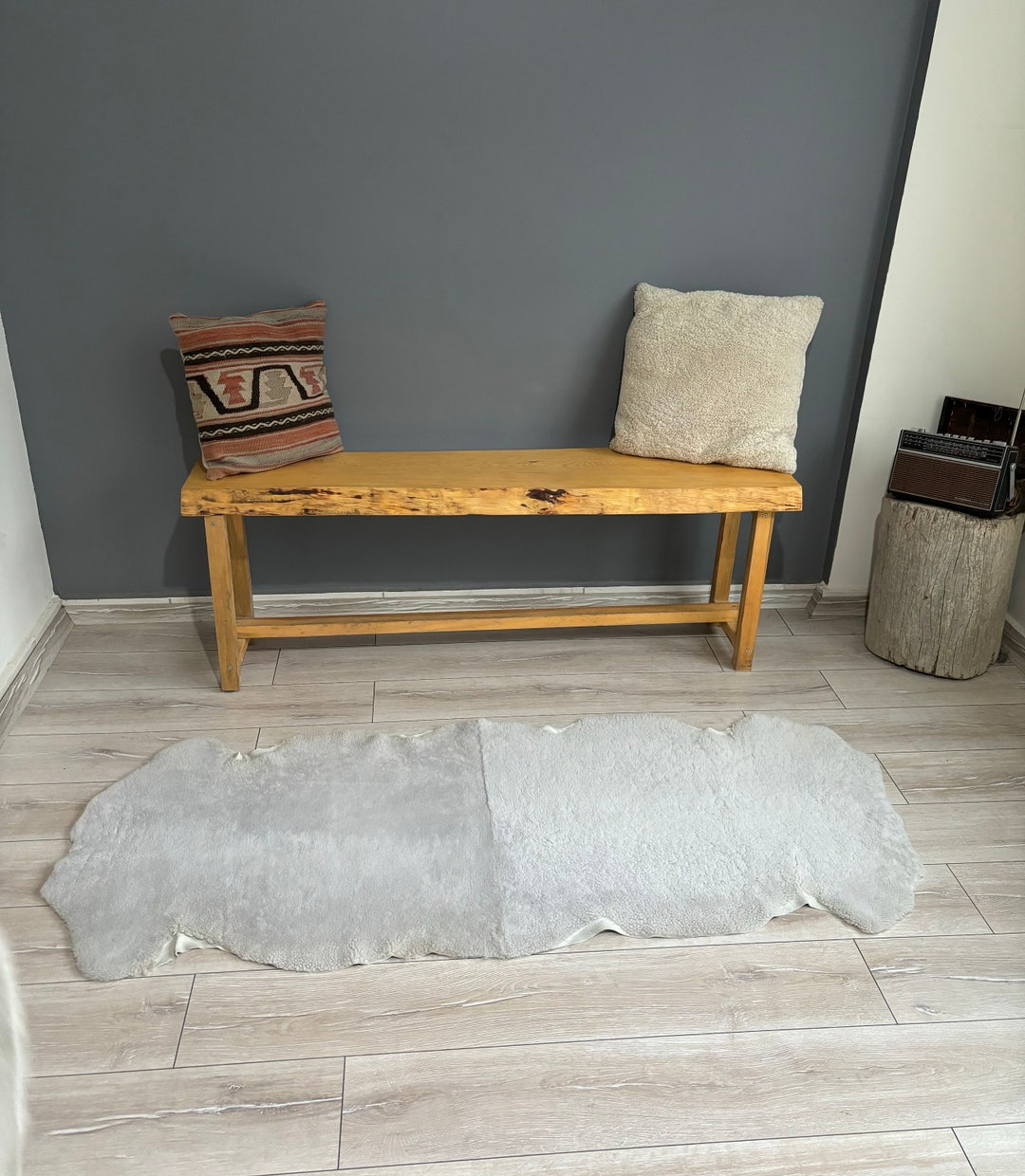 Genuine Sheepskin Area Rug, Bench Cover, Ice Blue , Sheepskin Throw ...