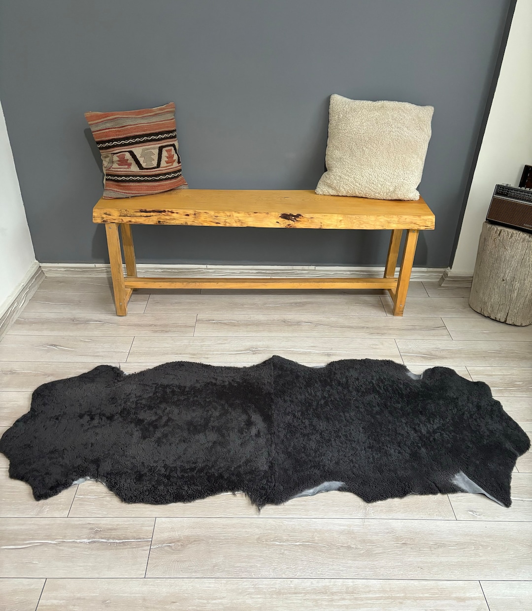 Genuine Sheepskin Area Rug, Bench Cover, Gray Color, Sheepskin Throw ...