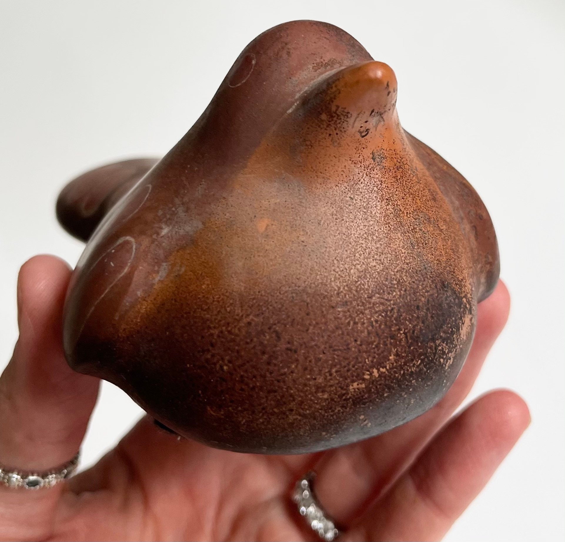 Signed Pottery Bird Figurine Red Clay Ceramic Art Vintage Hand Painted ...