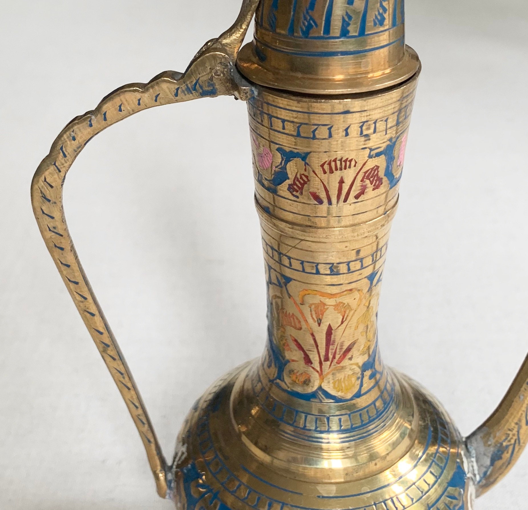 India Brass Tea Pot with Spout and Hinged Lid Top Vintage Indian Floral ...