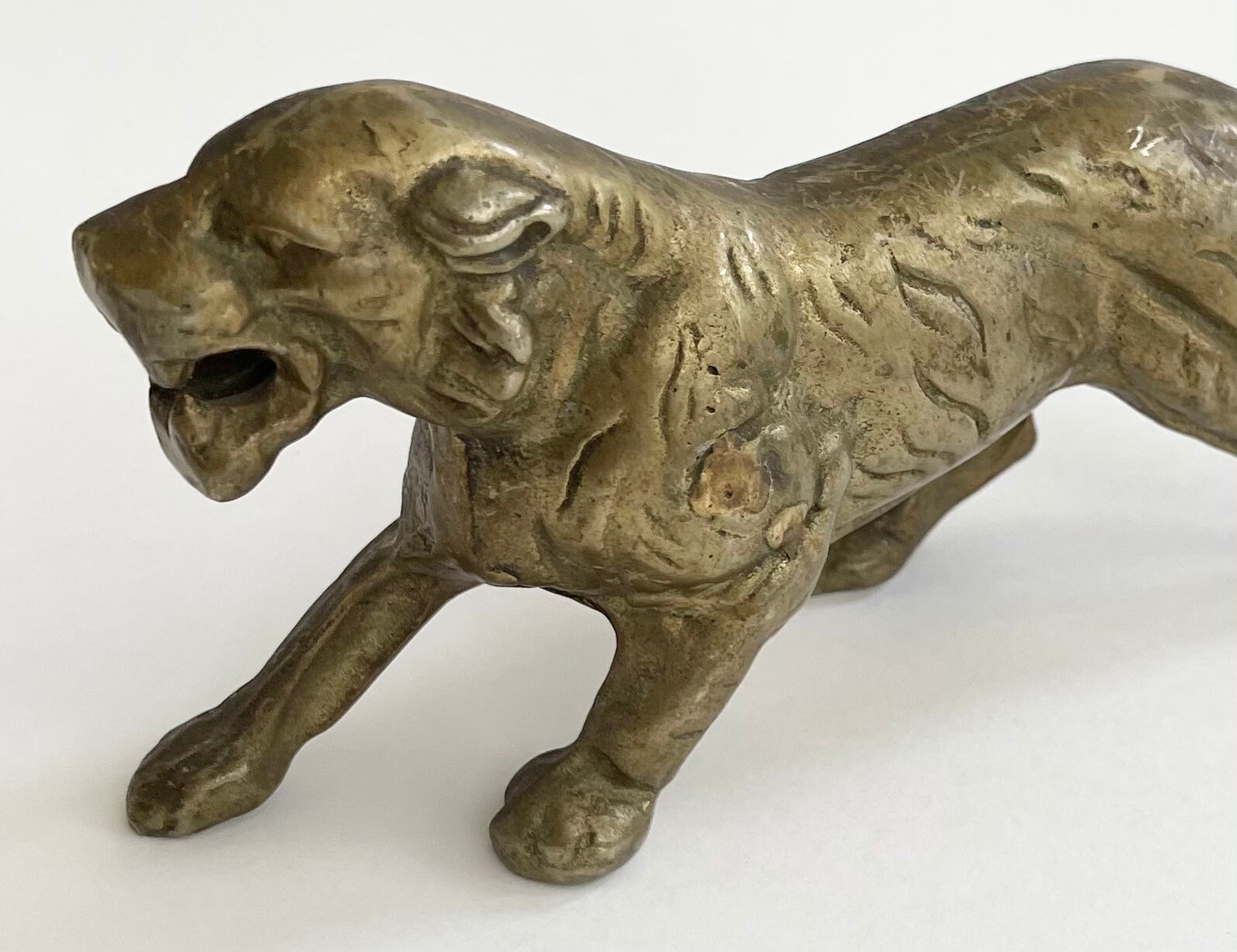 Heavy Brass Tiger Lion Figurine Statuette Vintage Solid Brass Animal ...
