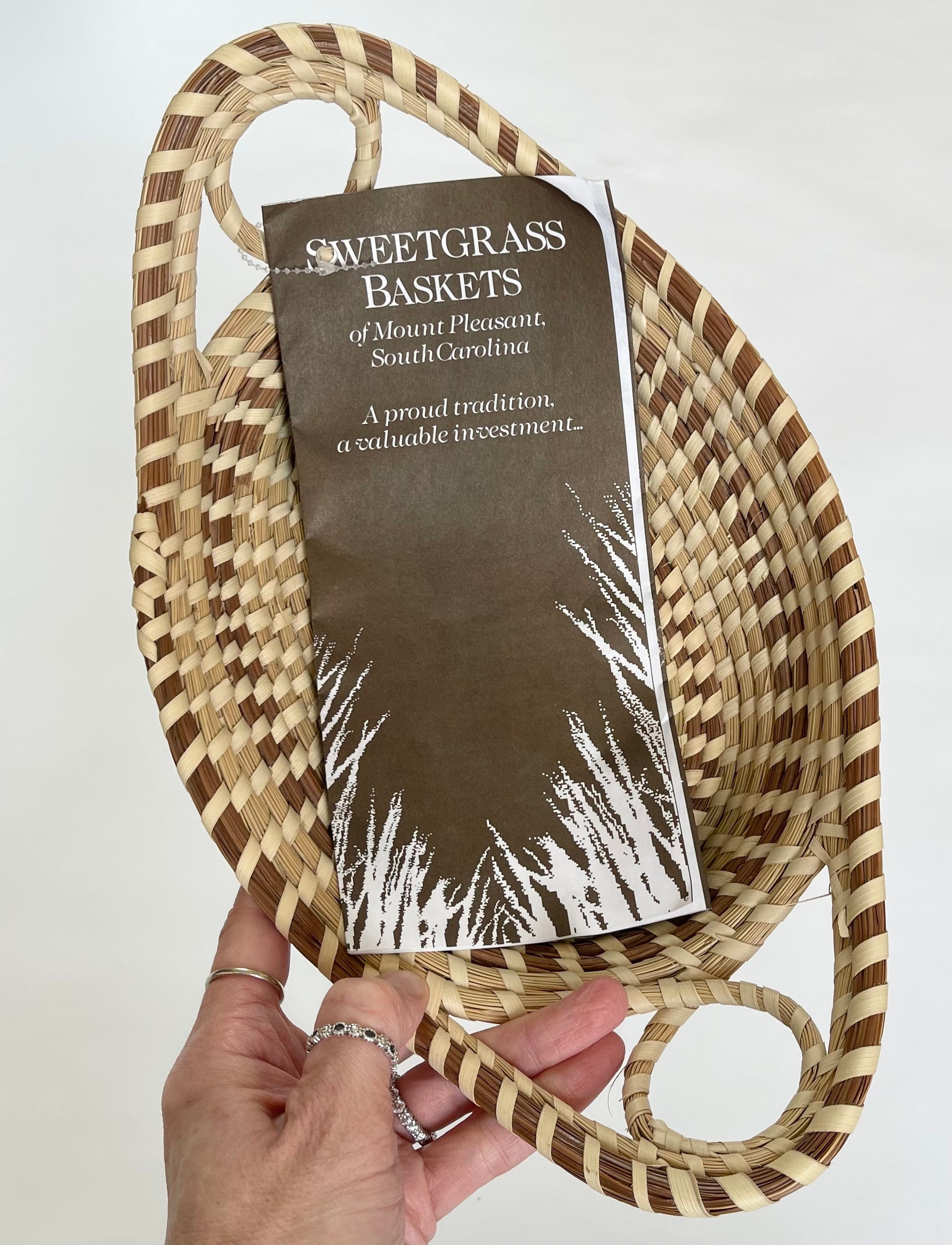 Signed Charleston Sweetgrass Basket Signed Handmade Vintage Handwoven ...
