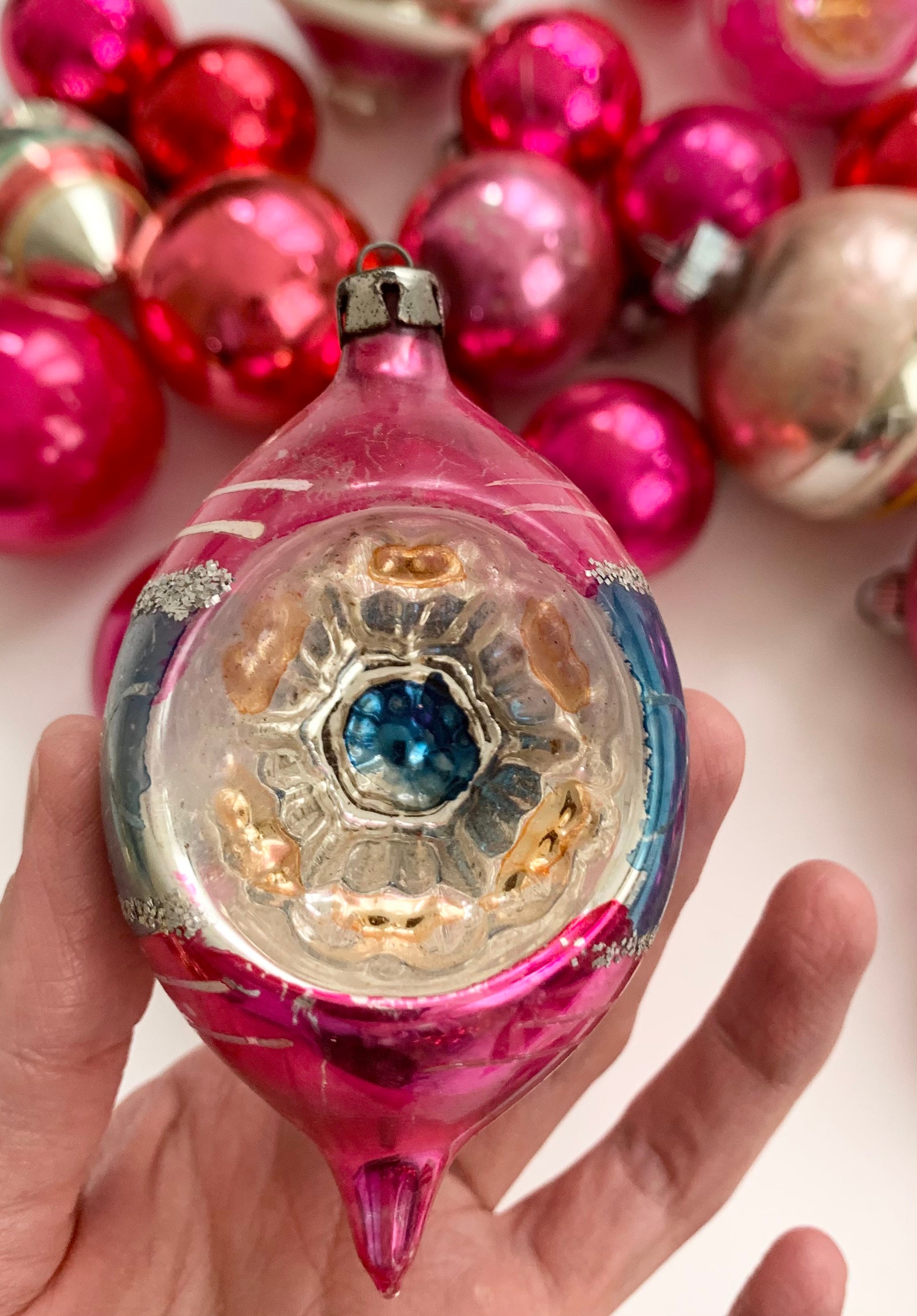 Vintage Pink Glass Ornaments Mixed Lot of 29 Magenta Silver Tone ...