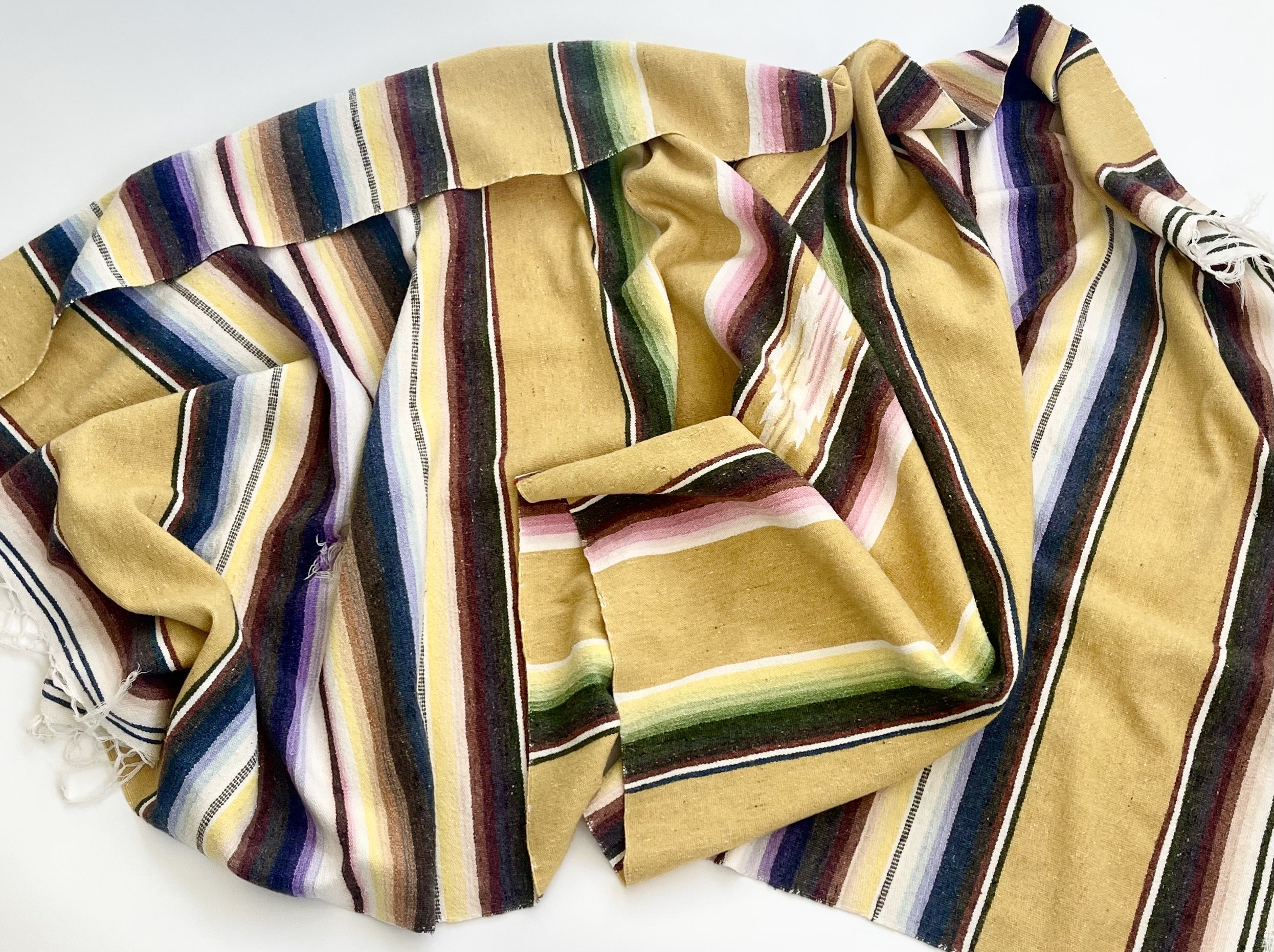 60s Mexican Serape Blanket Handwoven Wool Cotton Textile Striped ...