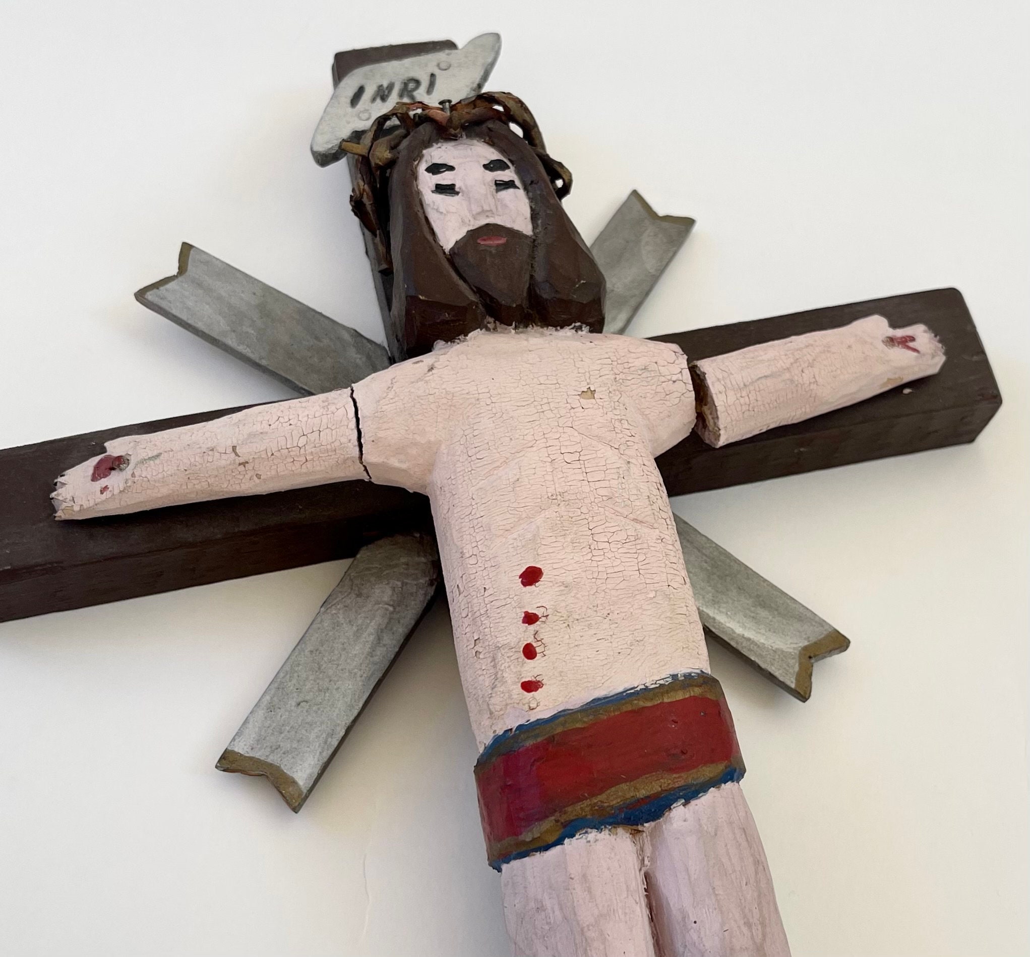 Southwest Folk Art Cross Crucifix Jesus Carving Wearing Crown of Thorns ...