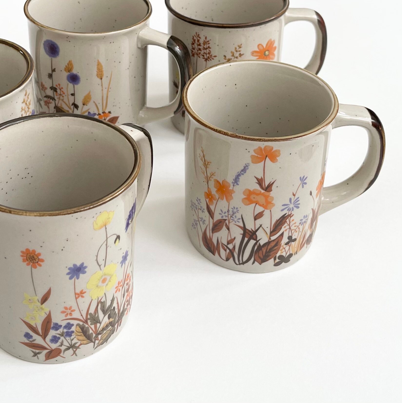 Mid Century Speckled Mugs Coffee Cups Set of 5 Vintage 60s 70s Ceramic ...