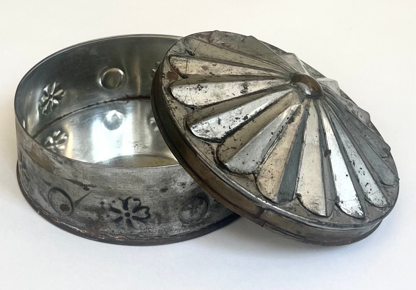 Rustic Punched Tin Box Lidded Box Very Aged Vintage Old Worn Patina ...