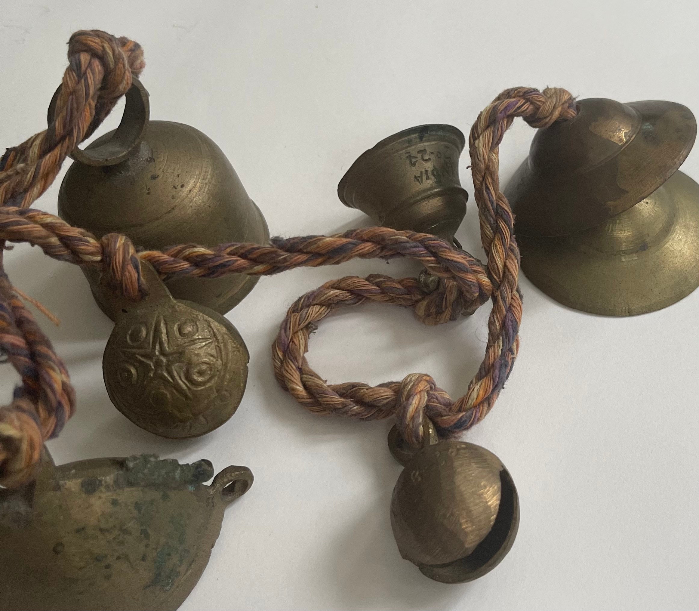 Old Indian Brass Bells Strand String of 7 Solid Brass Bells Peaceful ...