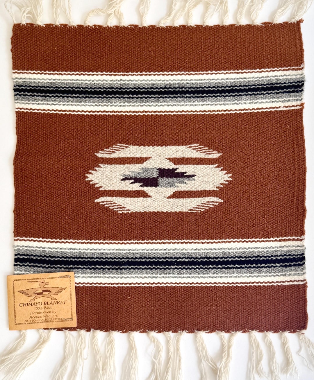 Vintage Handwoven Chimayo Weaving Mat Tabletop Size New Mexico Brown ...