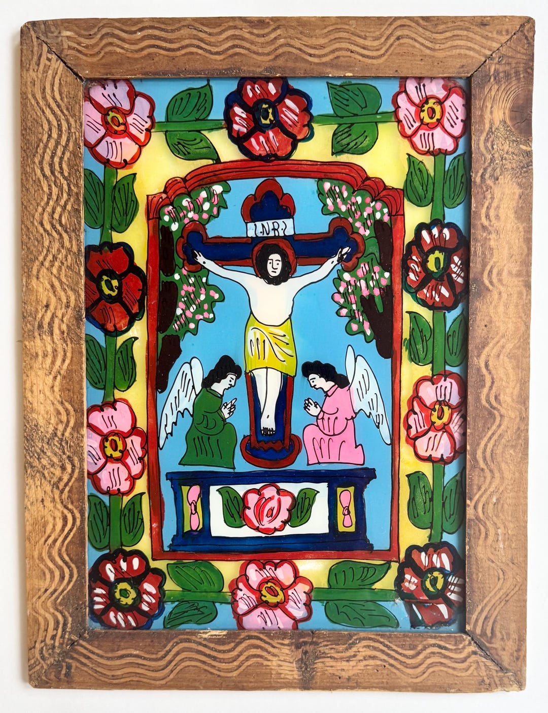 Vintage Reverse Glass Painting: Eastern European Folk Art, Jesus ...