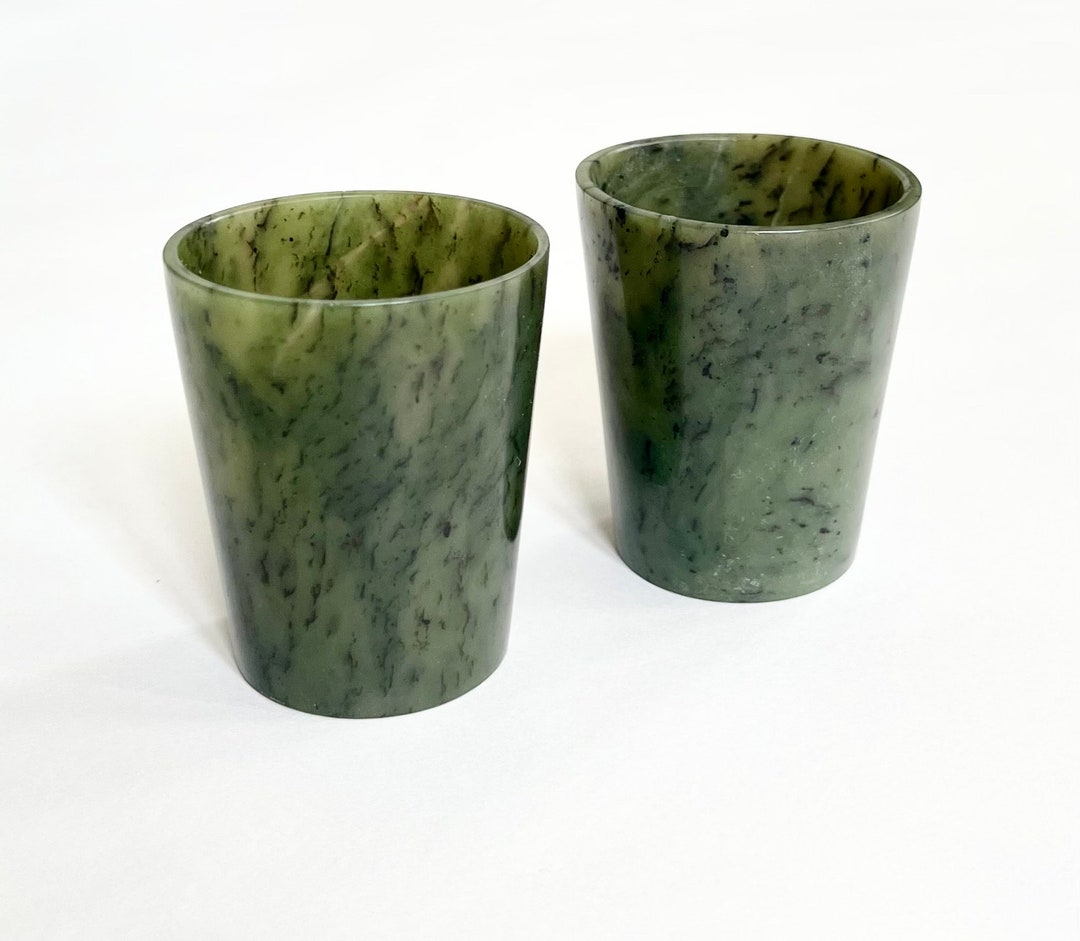Ceremonial Jade Tea Cup Set Lot of 2 Teacups Chinese Tea Ceremony Solid ...