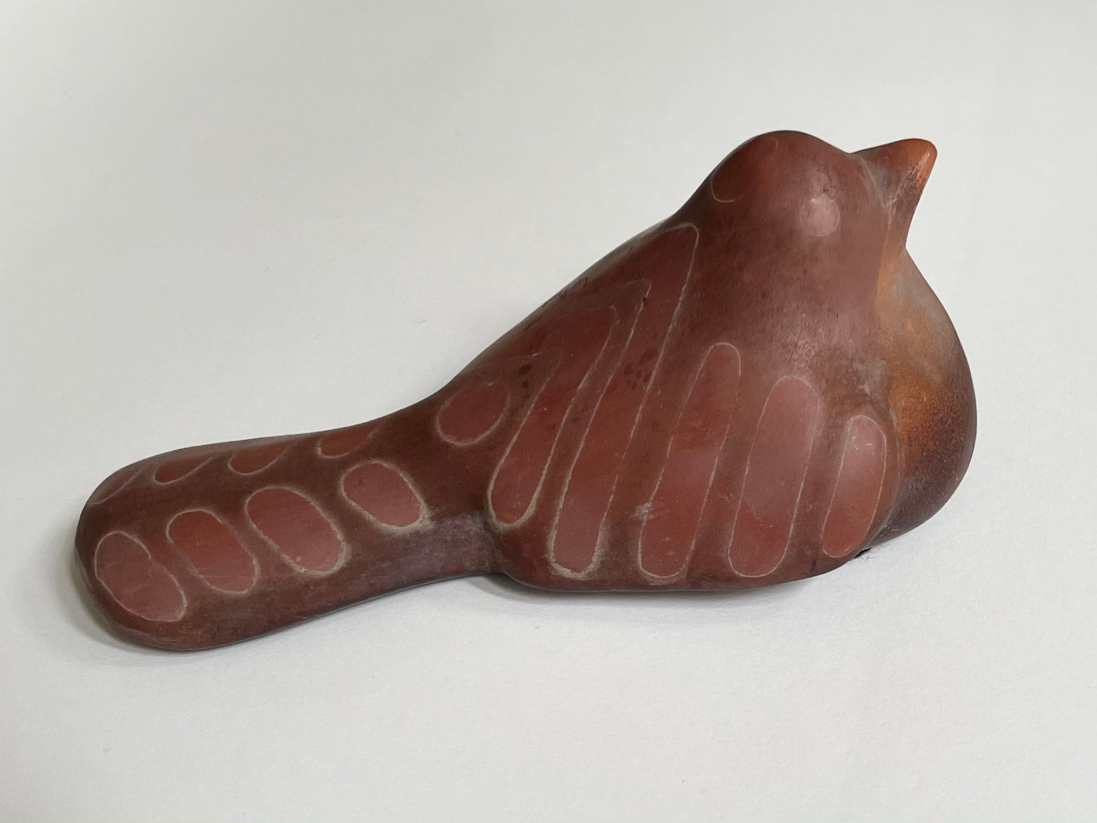 Signed Pottery Bird Figurine Red Clay Ceramic Art Vintage Hand Painted ...