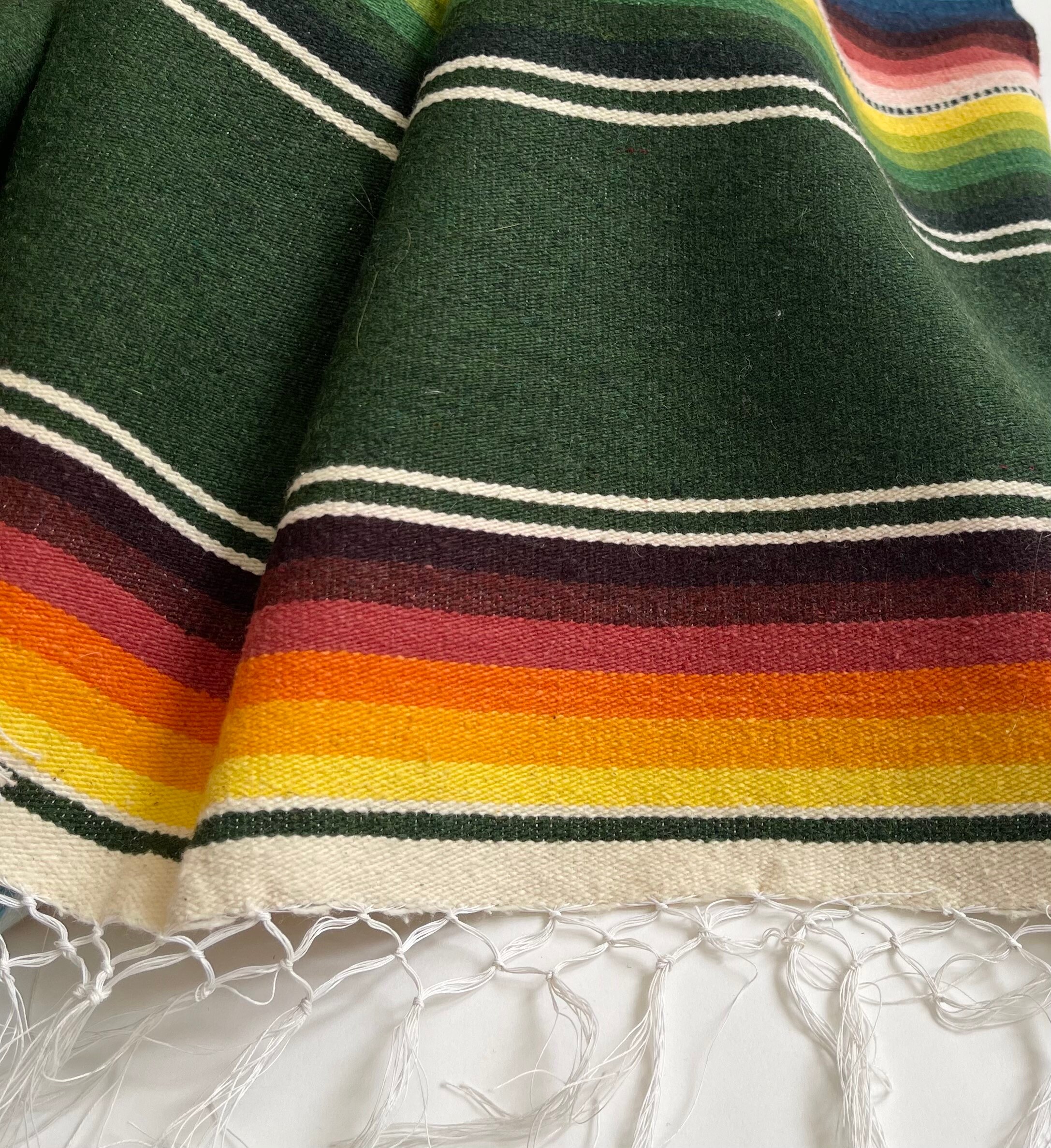 60s Mexican Serape Blanket Handwoven Wool Cotton Textile Striped ...
