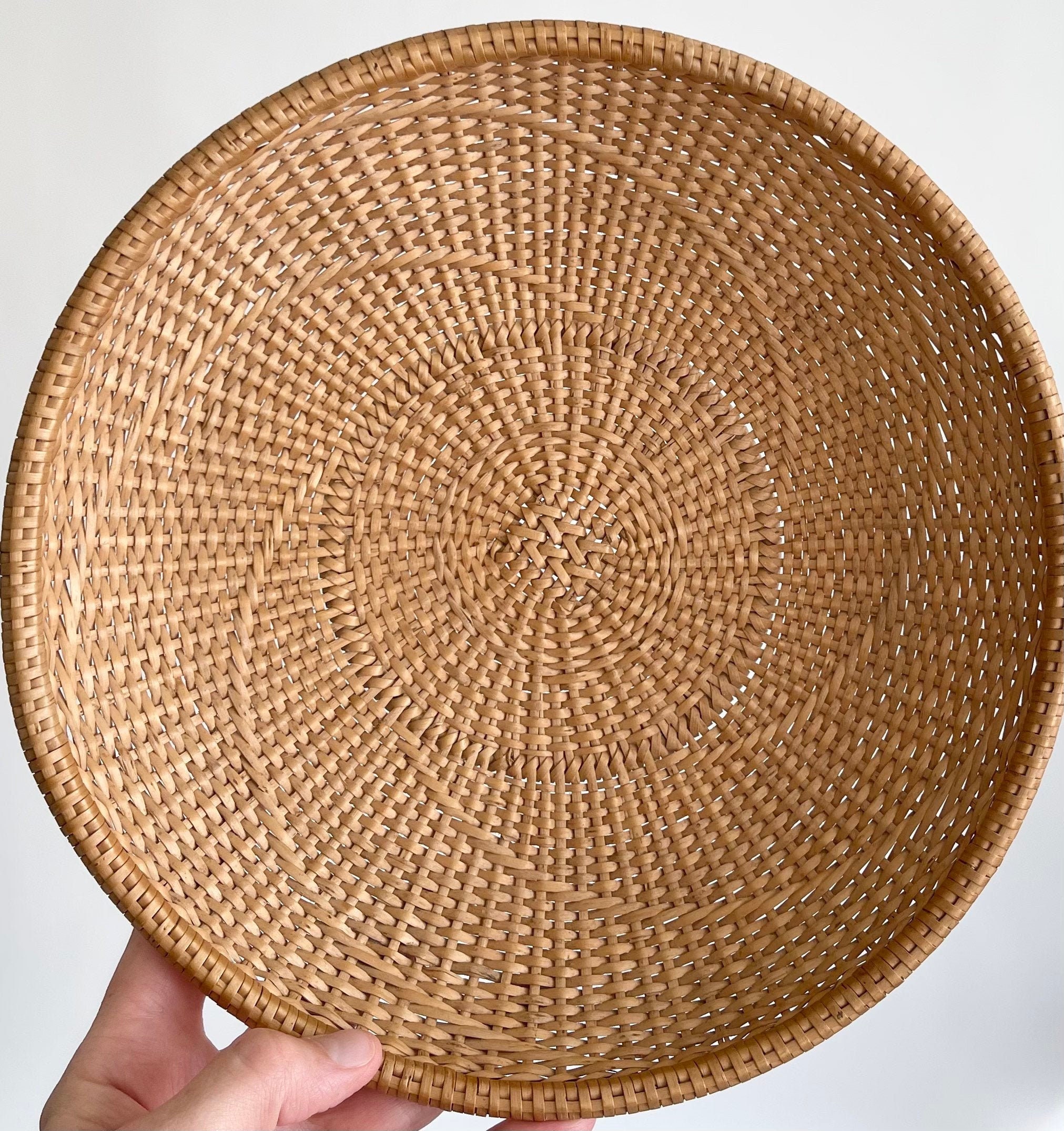 Handmade Shallow Basket Bowl Boho Vintage Handwoven Baskets Bread ...