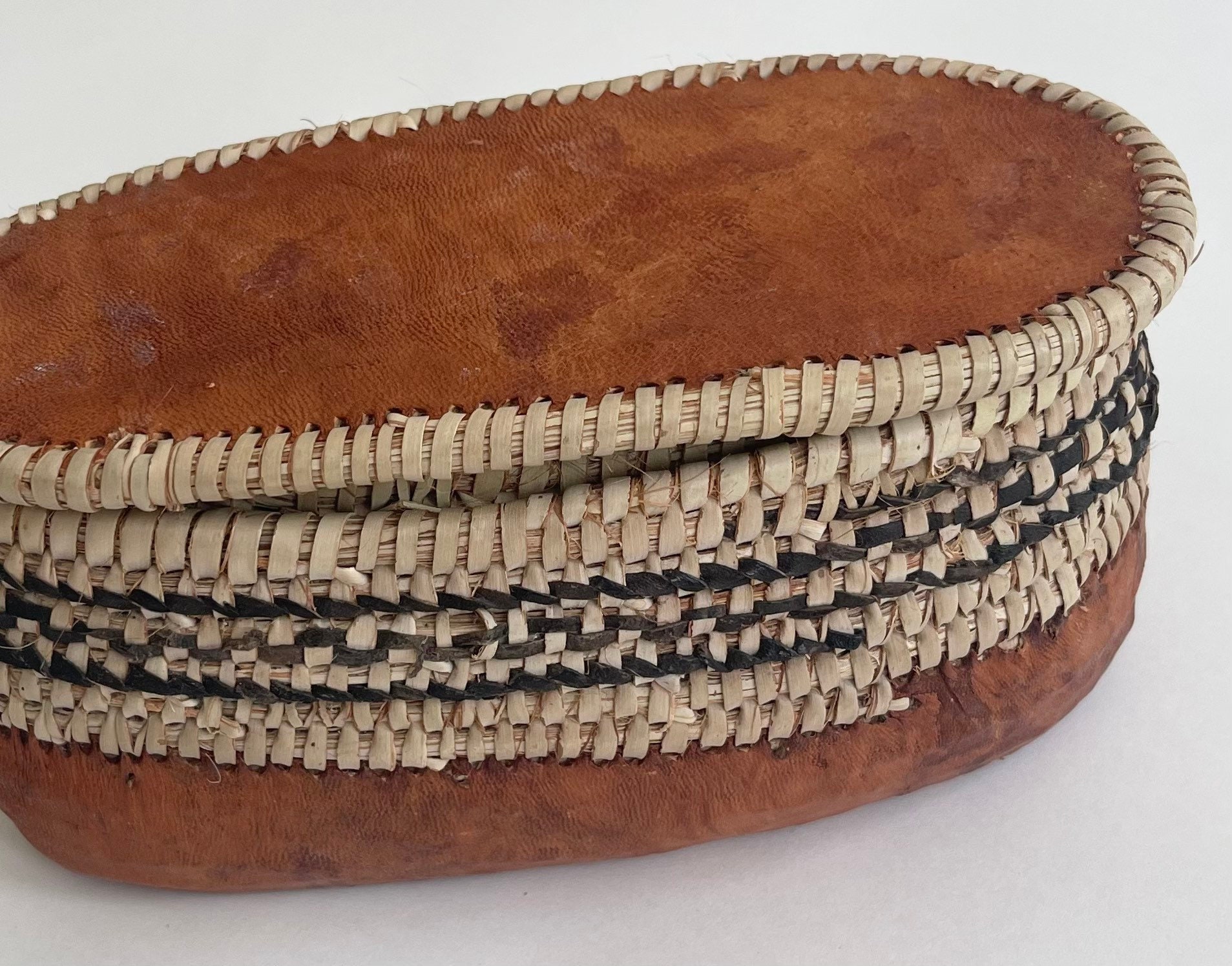 Oman Camel Milking Basket Bowl Oval Lidded Basket Leather Base and Lid ...