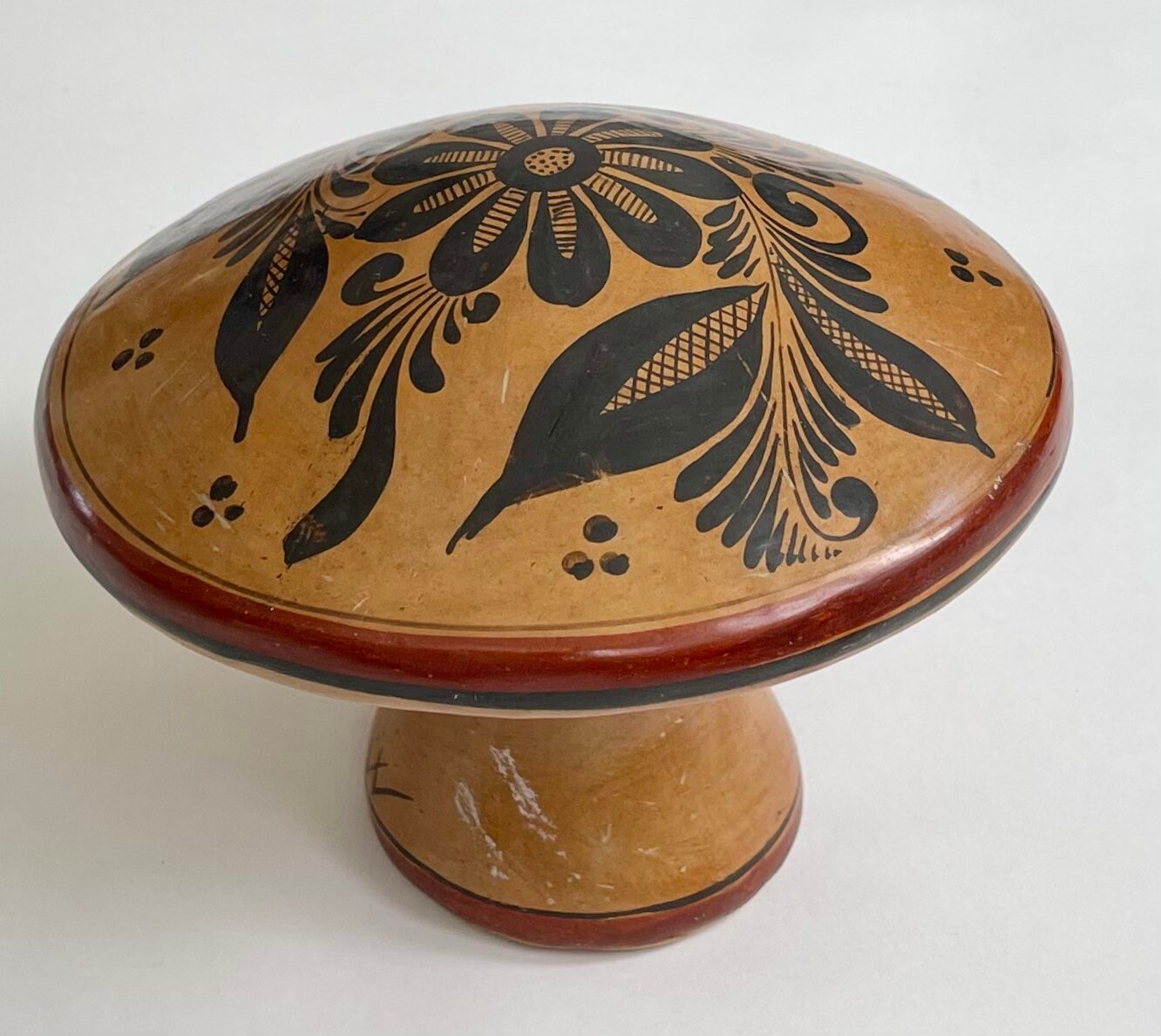 XL Mexican Pottery Mushroom Vintage Mexico Folk Art Hand Painted Floral ...