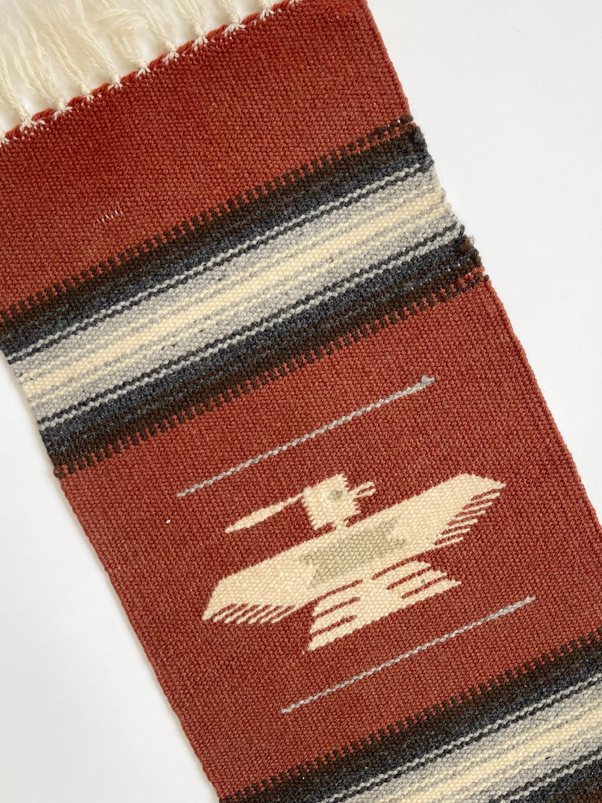 Old Chimayo Thunderbird Weaving Tabletop Mat Textile Vintage New Mexico ...