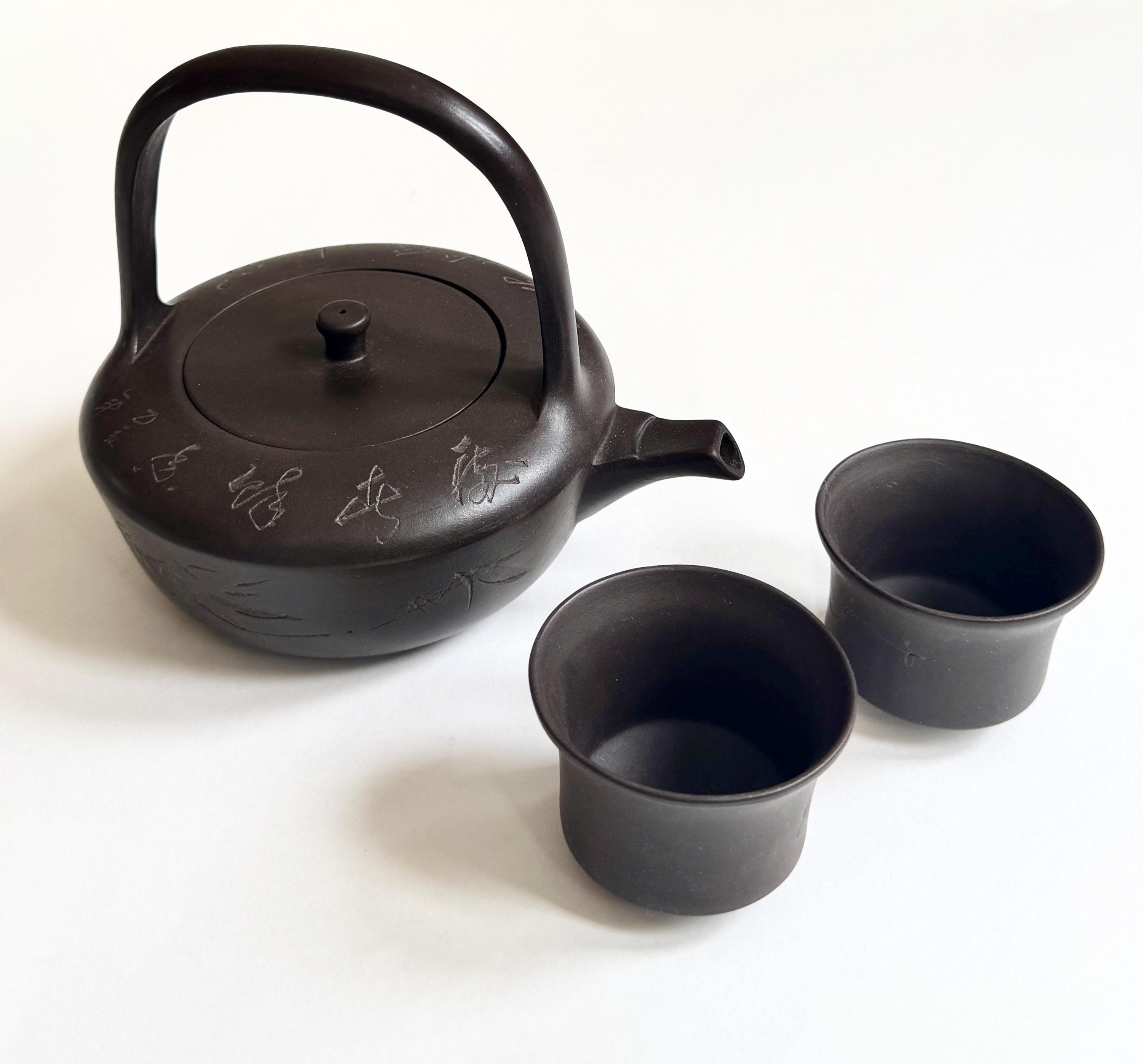 Vintage Yixing Tea Set Pot Tea Set Two Cups Teapot Espresso Black ...