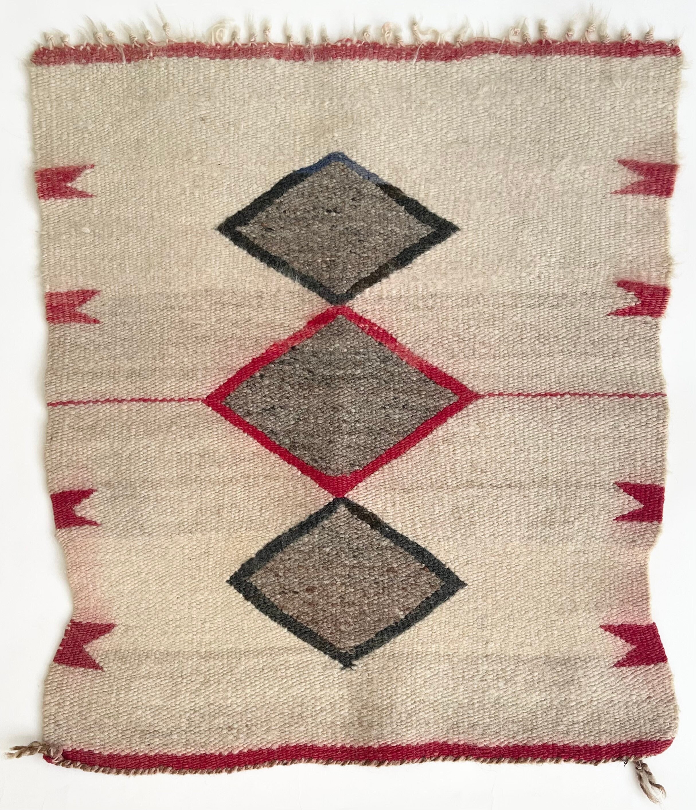 Old Handwoven Navajo Mat Weaving Table Top Accent Soft Wool Beige ...