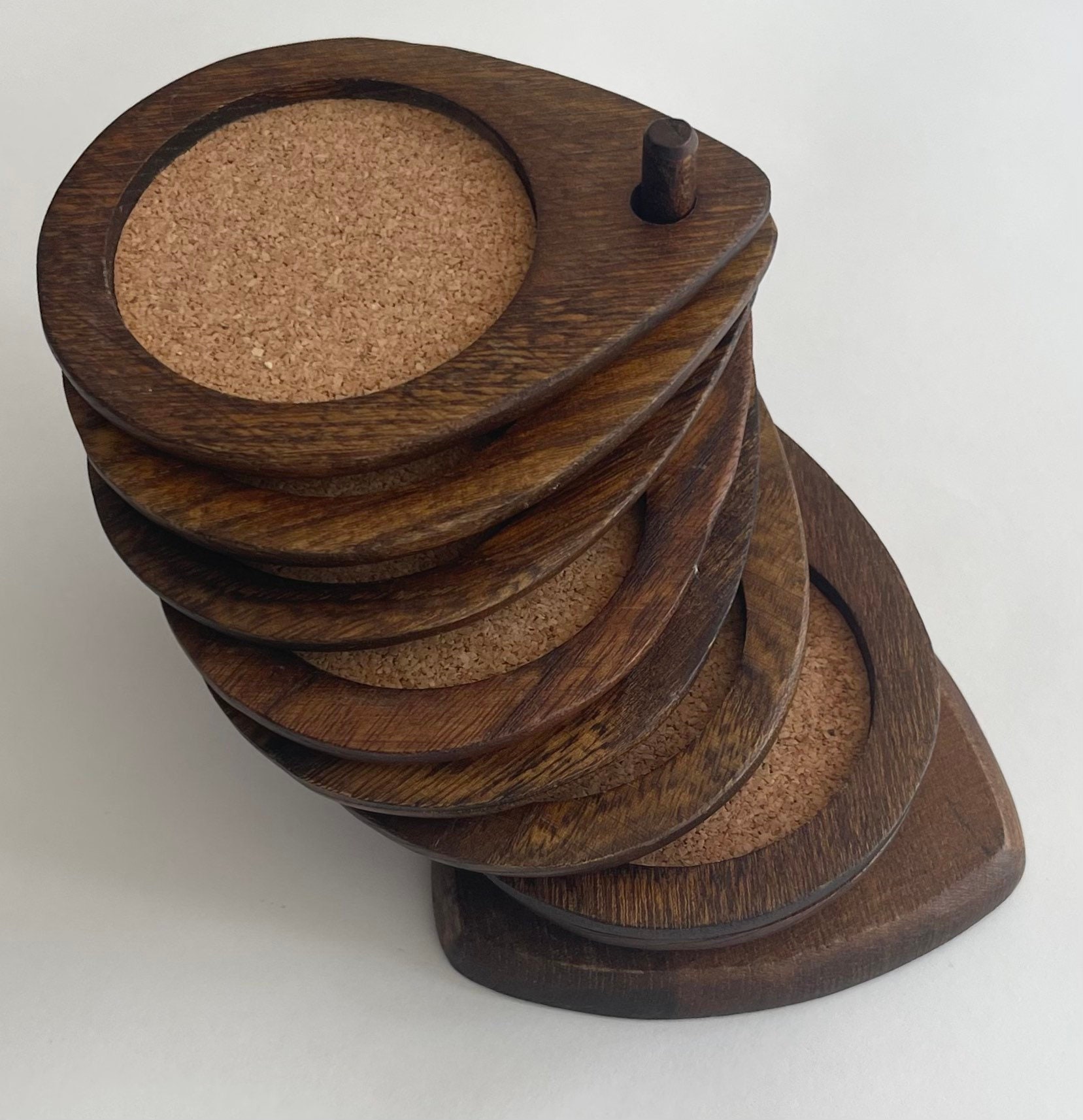 Japan Teak Coaster Lot Vintage 50s 60s Hardwood Cork Eye Cocktail Drink ...