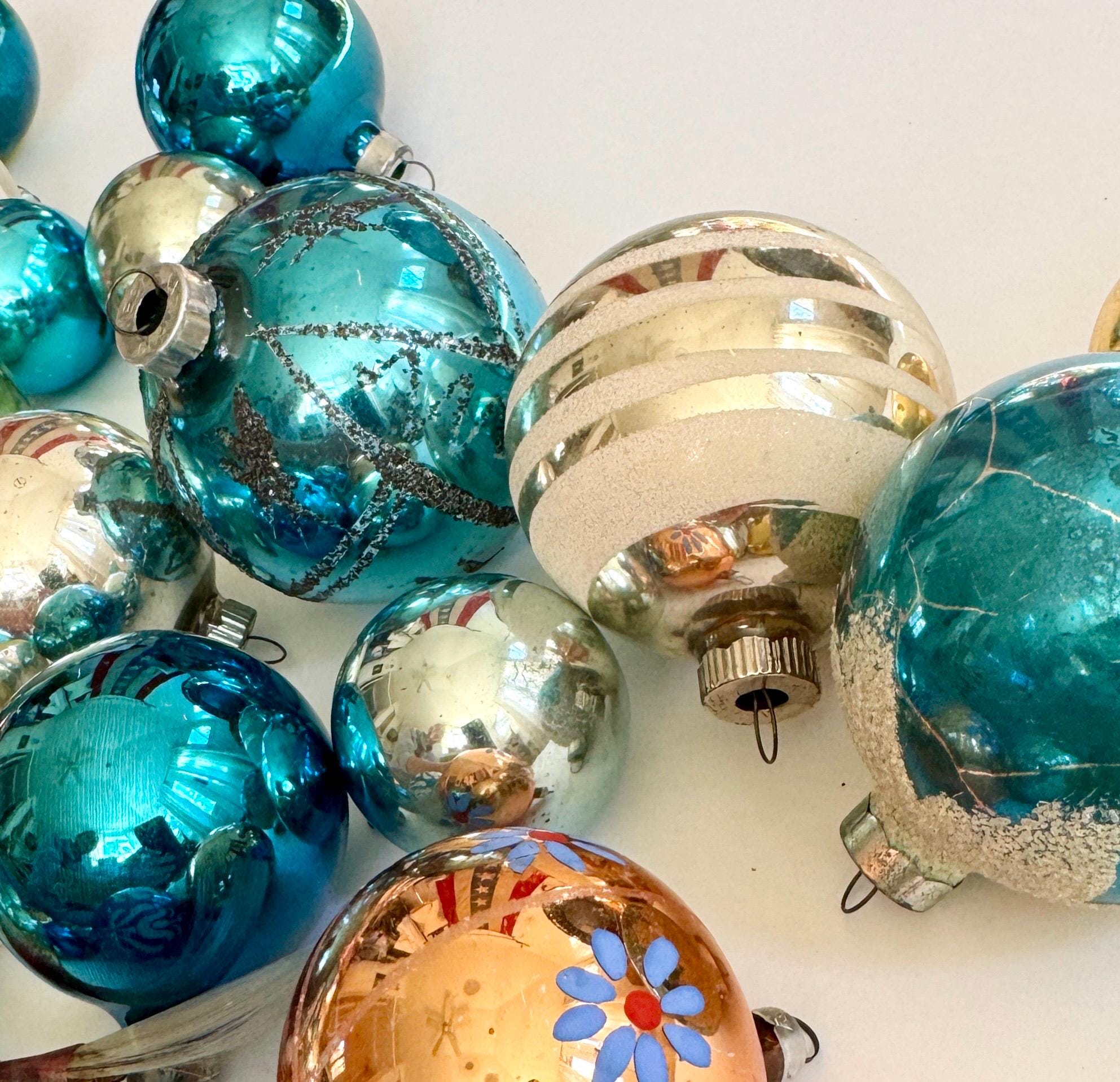 Vintage Blue Ornament Lot of 47 Mid Century Glass Bulbs Aged Worn ...