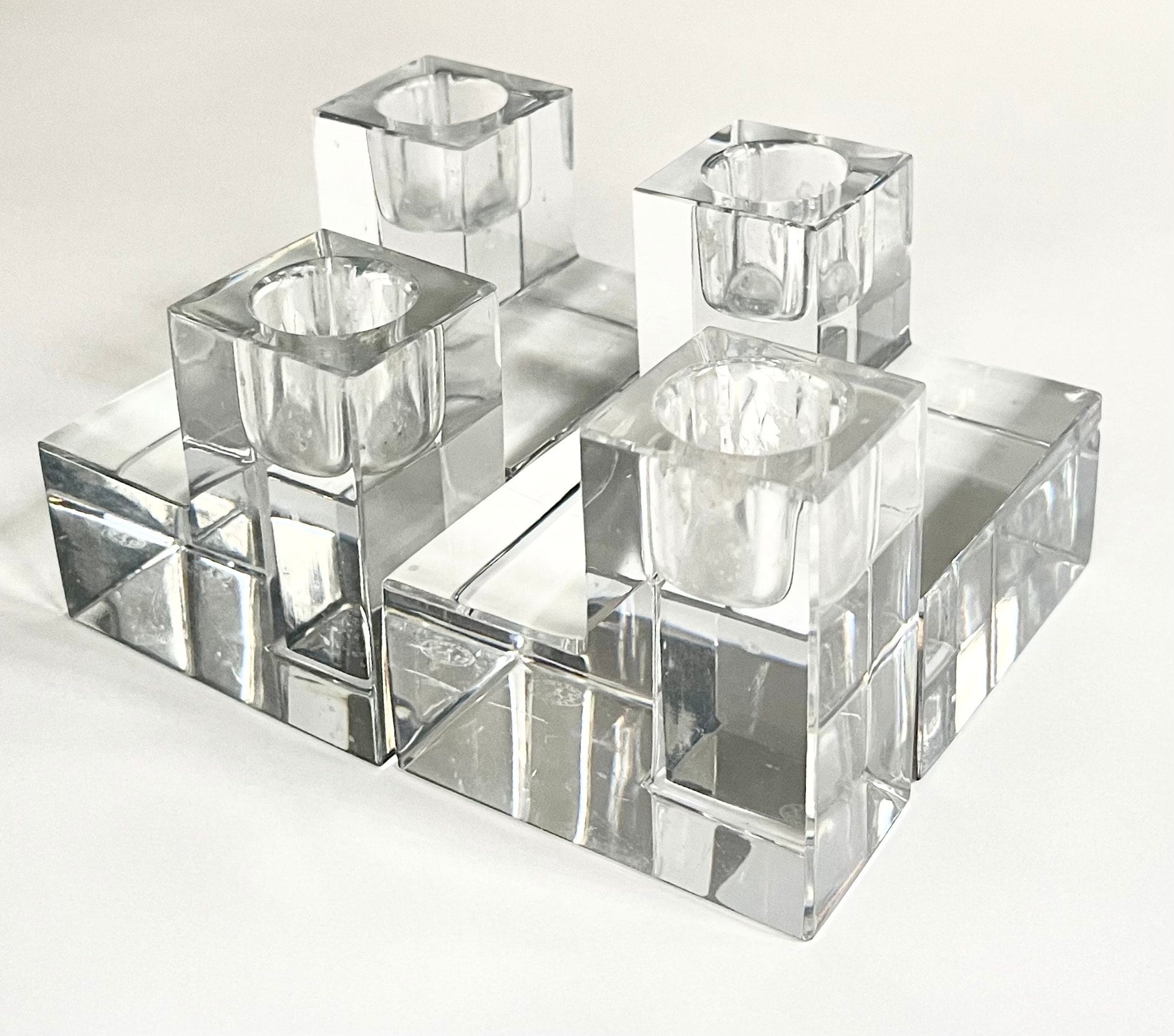 Baccarat Cubist Cube Candlestick Holder Set of 4 Taper Candle Holders ...