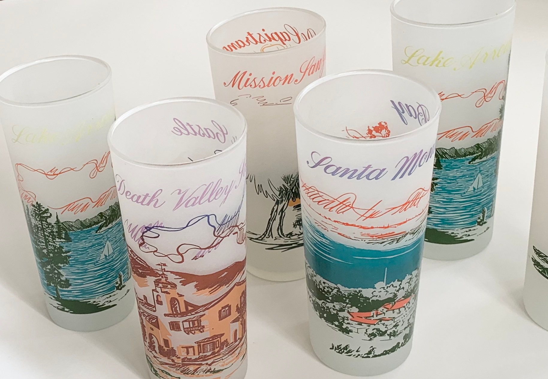 California Frosted Glass Tumbler Set Lot of 6 Vintage 50s Promotional ...