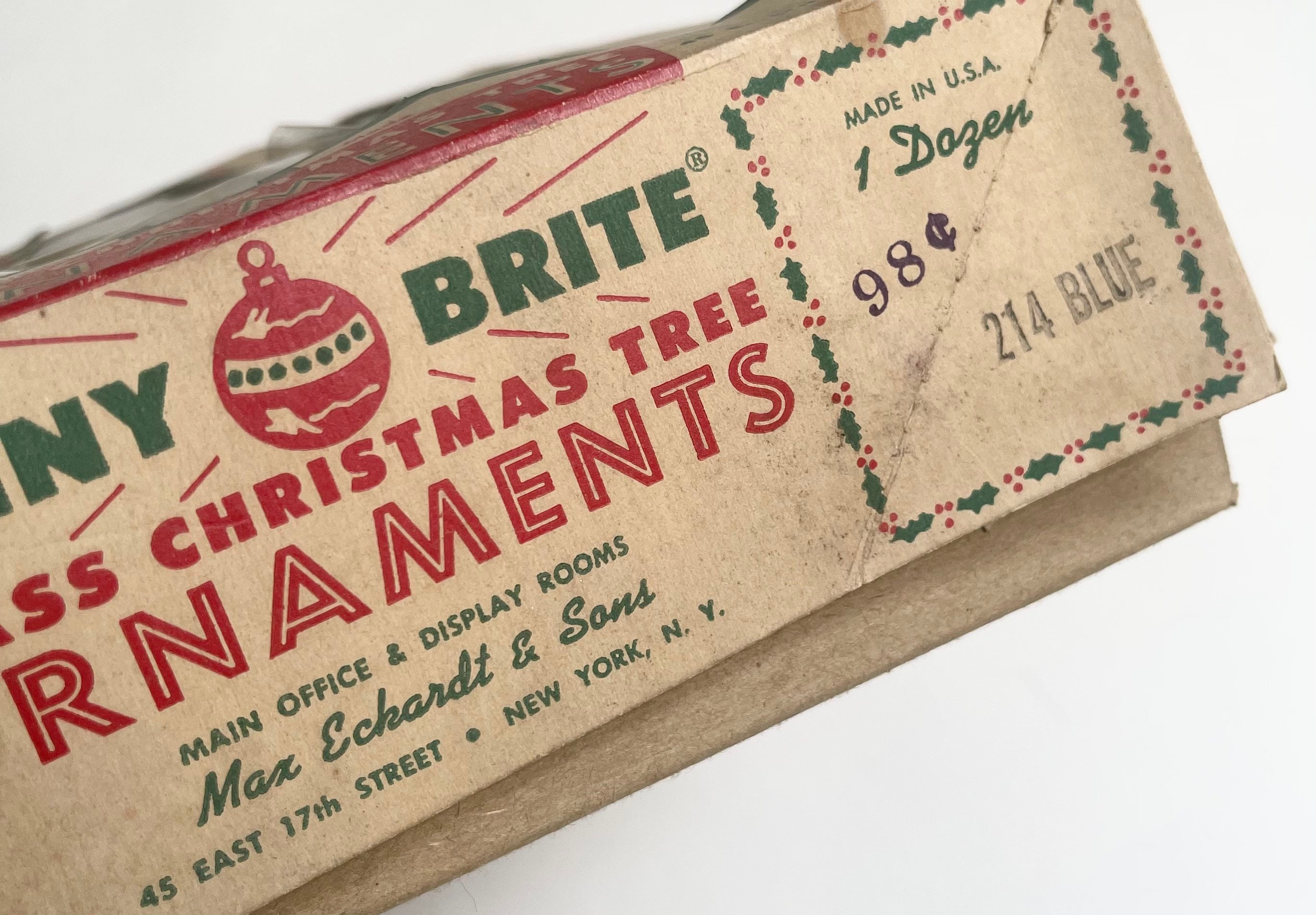 Shiny Brite Christmas Ornaments Glass Bulbs Lot of 12 in Box Blue Aqua ...