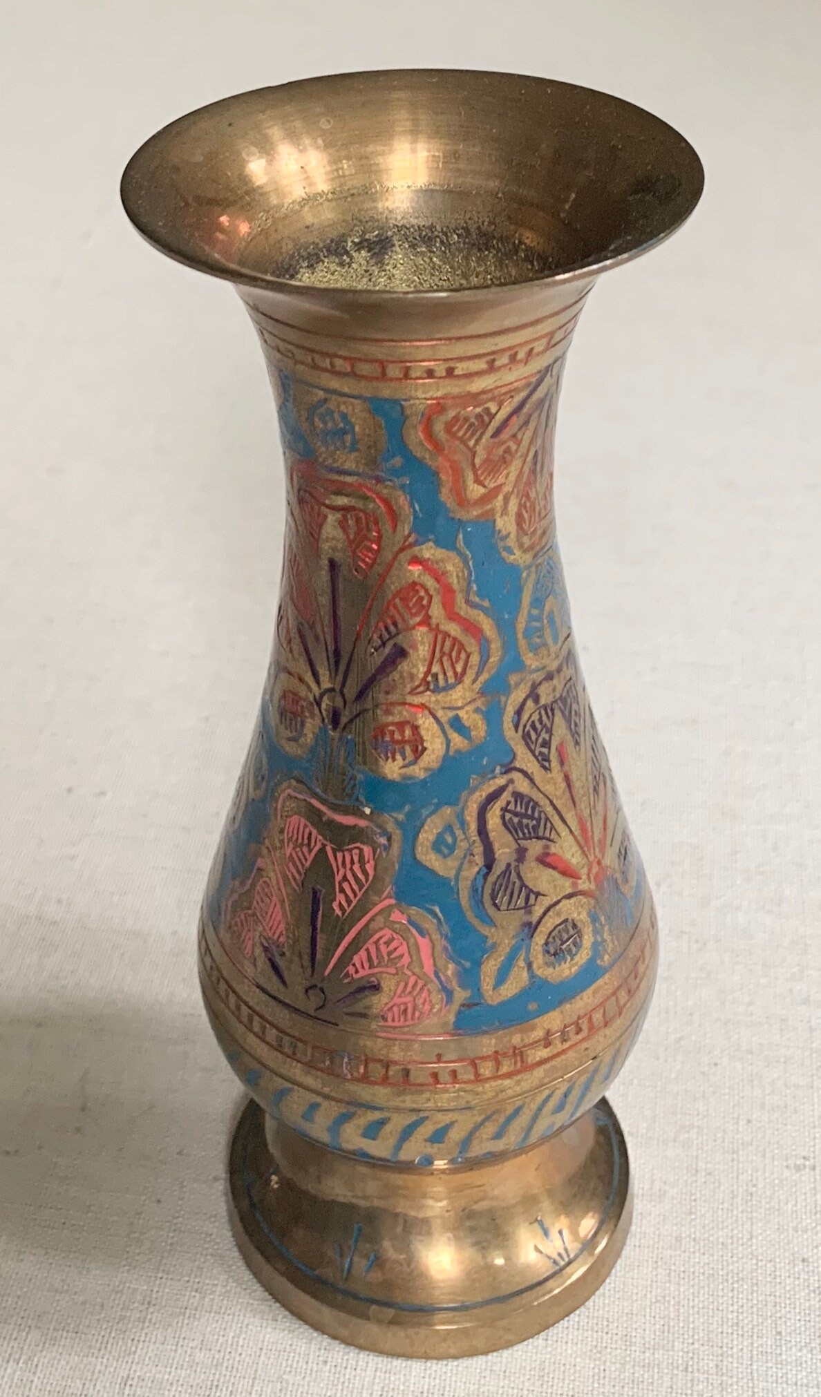 Ornate India Brass Vase Vintage Indian Floral Etched Painted Floral ...