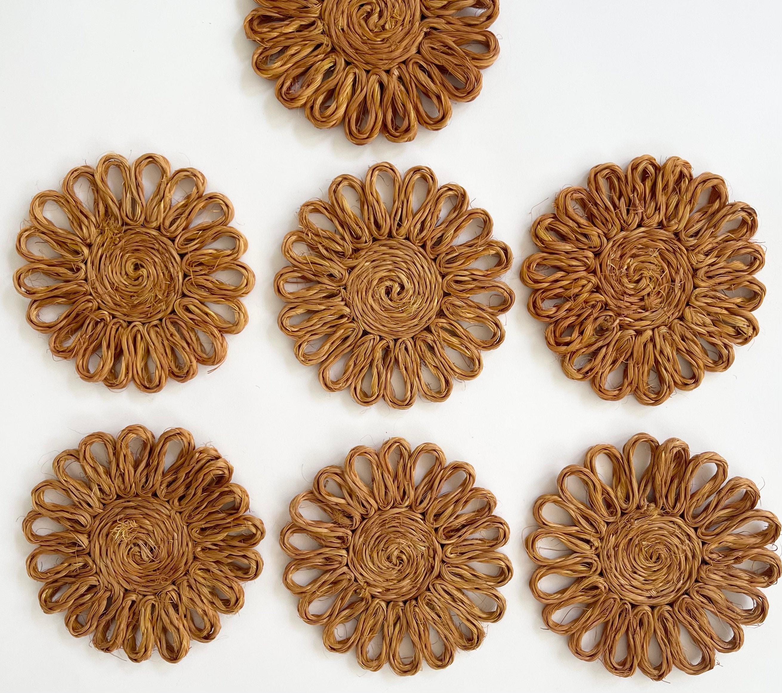 70s Straw Coaster Lot of 7 Handmade Coasters Brown Woven Sisal Vintage ...