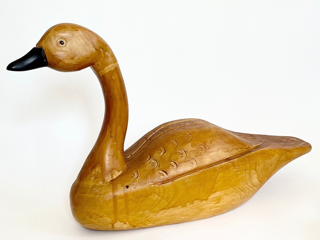 Signed Wooden Swan Decoy Vintage 80s Solid Carved Hand Painted White ...