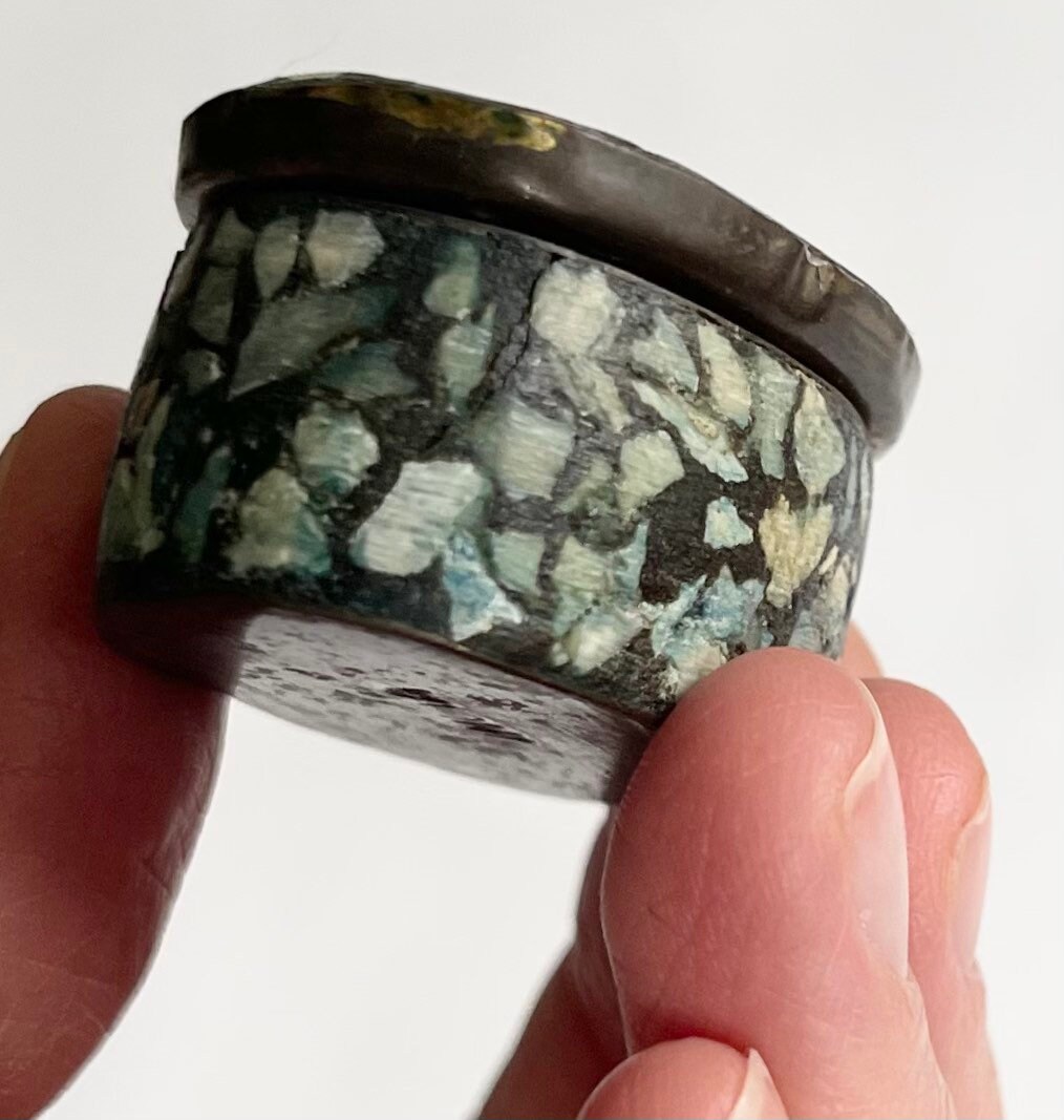 Antique Indian Snuff Box Brass with Turquoise Chip Inlay Very Old ...