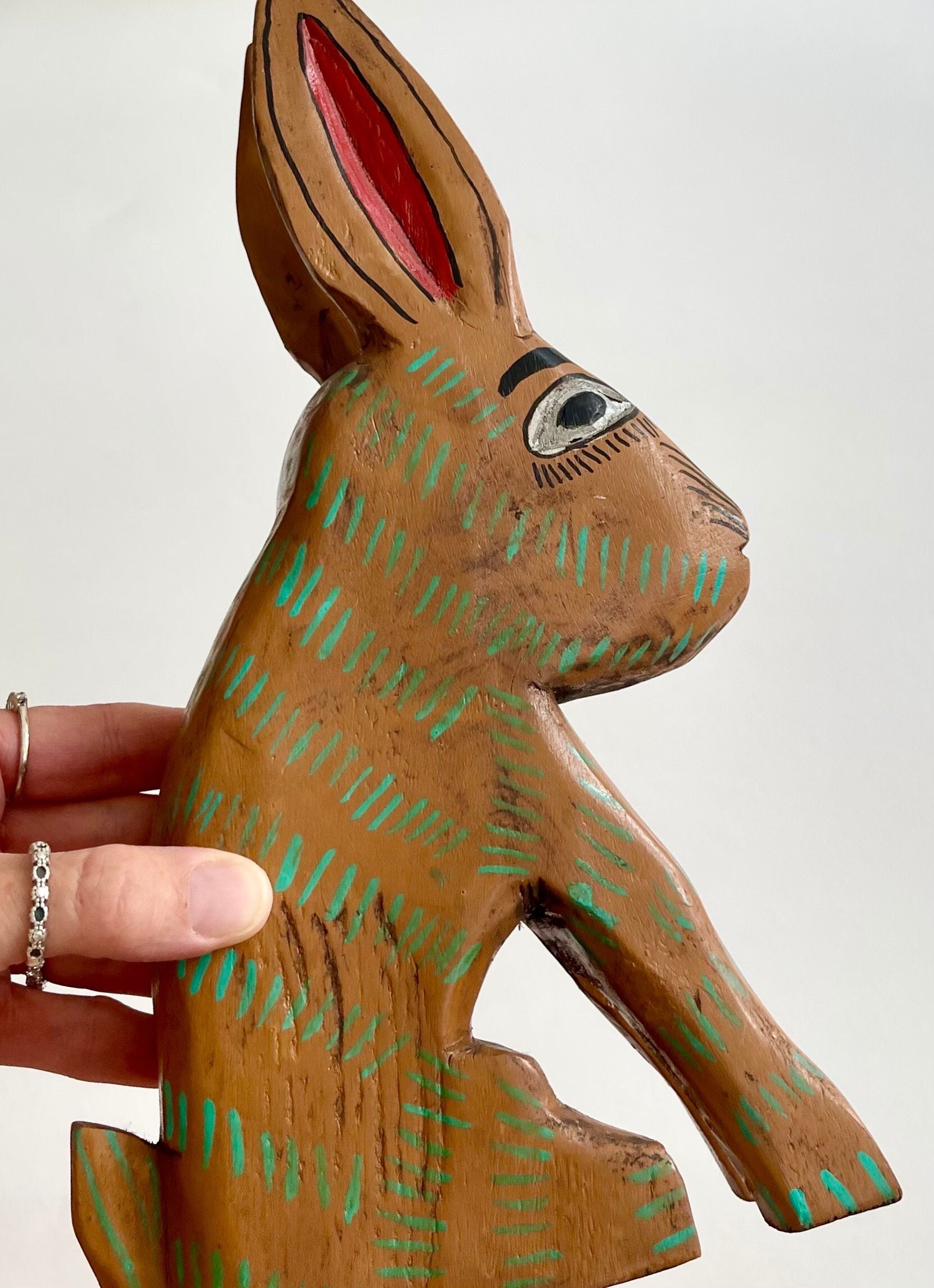 Folk Art Bunny Rabbit Wood Carving Vintage Hand Painted Animal Likely ...