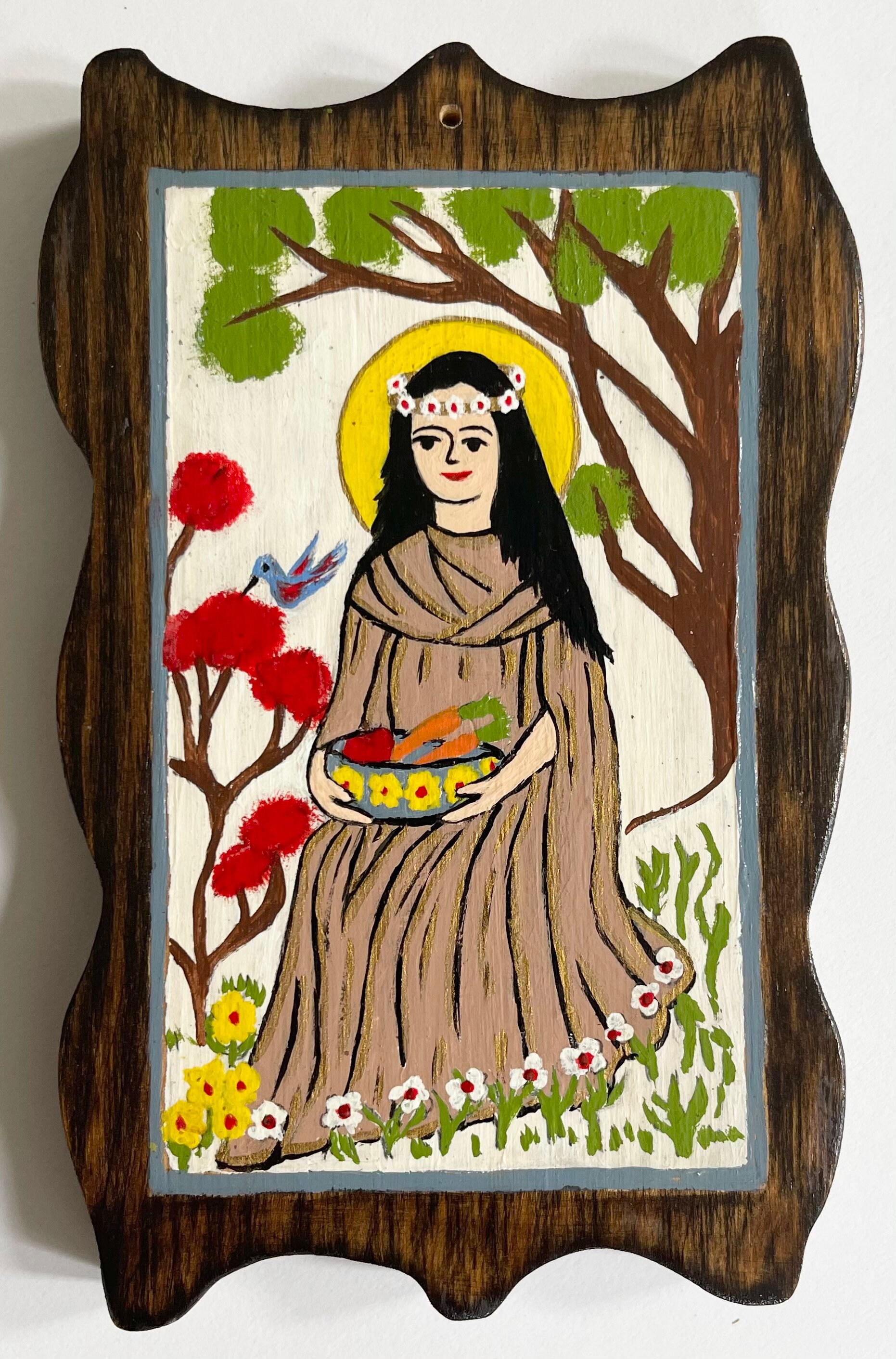 Folk Art Saint Painting on Wood Vintage Southwest Hand Painted Retablo ...