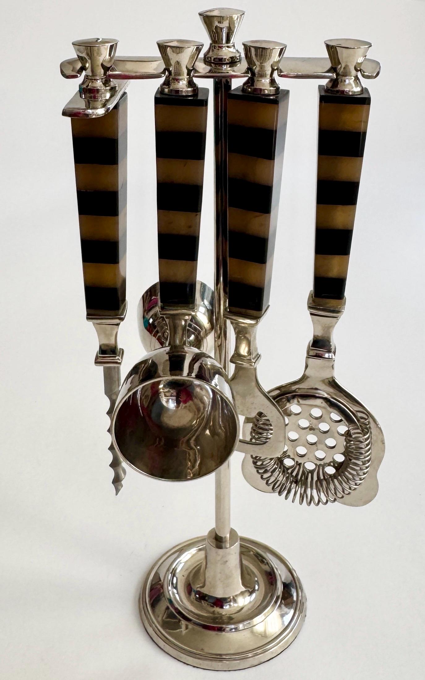 Vintage Bar Tool Set Barware Black Brown Stripe Hard Plastic Bakelite ...