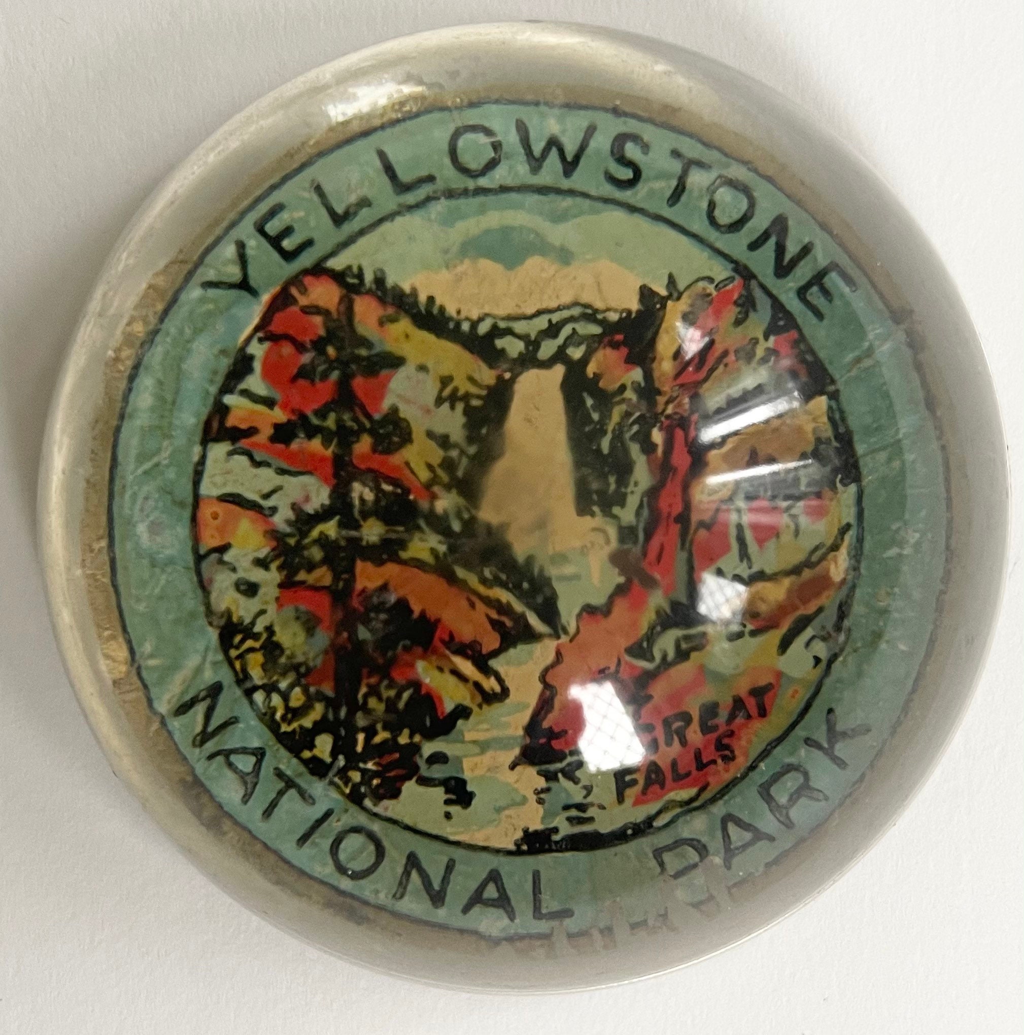 Yellowstone National Park Paperweight Vintage 40's Glass Dome Souvenir ...