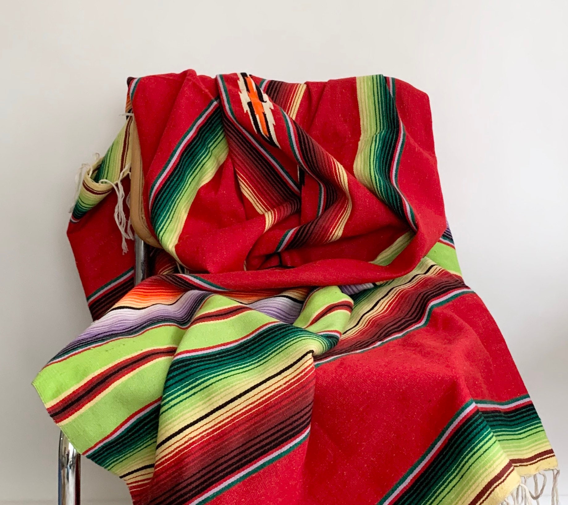 60s Wool Serape Throw Blanket Vintage Mexican Hand Woven Saltillo ...