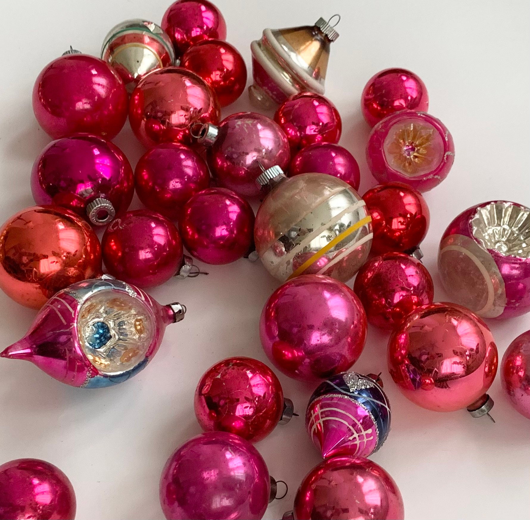 Vintage Pink Glass Ornaments Mixed Lot of 29 Magenta Silver Tone ...