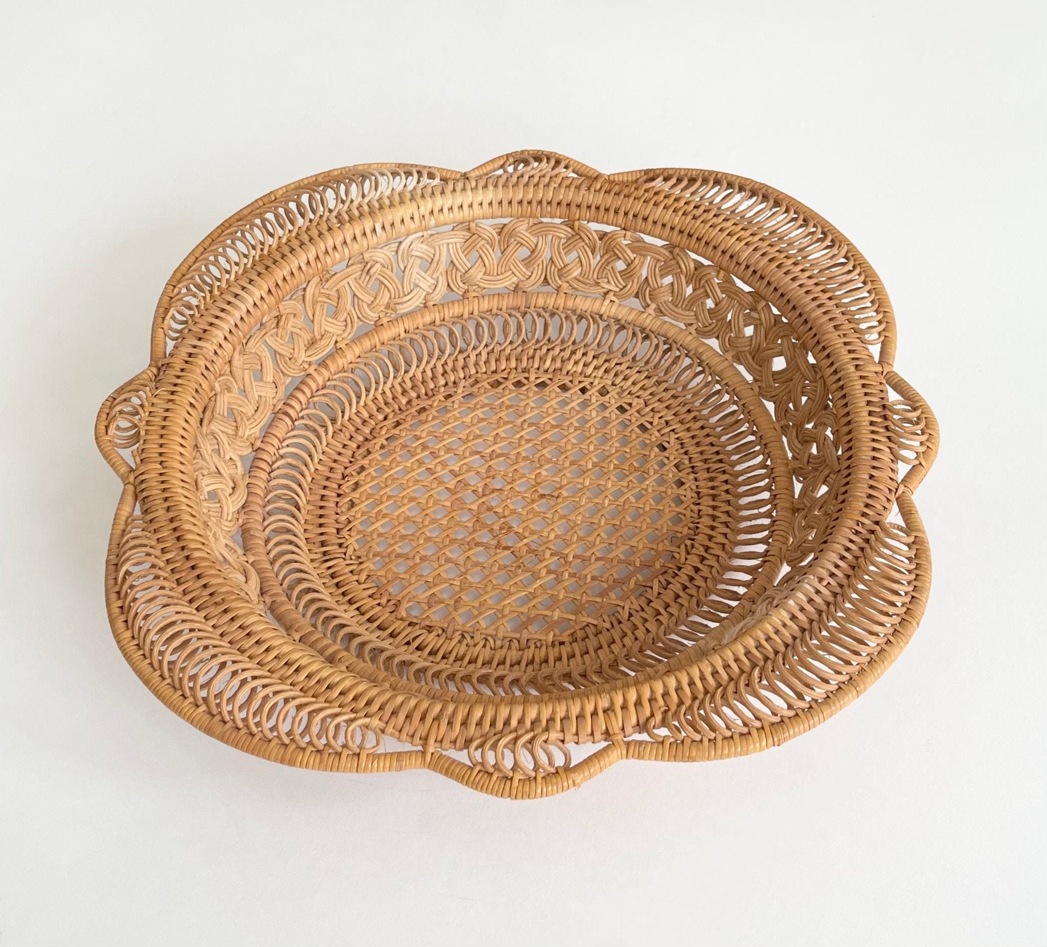 Boho 70s Basket Bowl Boho Vintage Handwoven Baskets Bread Basket ...
