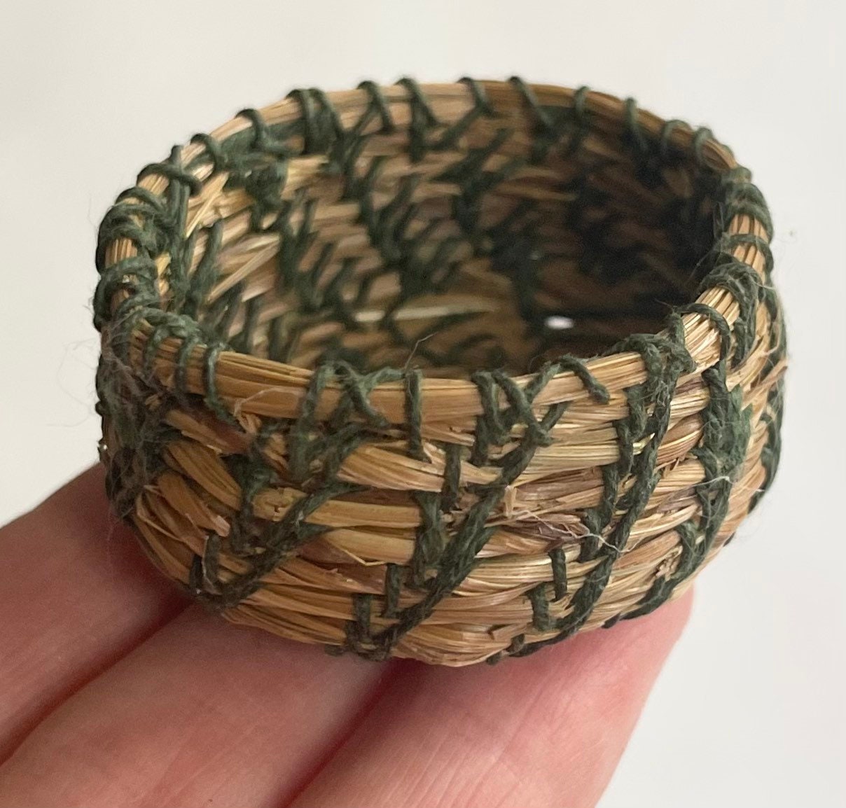 Tiny Handwoven Coil Basket Gap Stitch Detail Vintage Baskets Small Mini ...