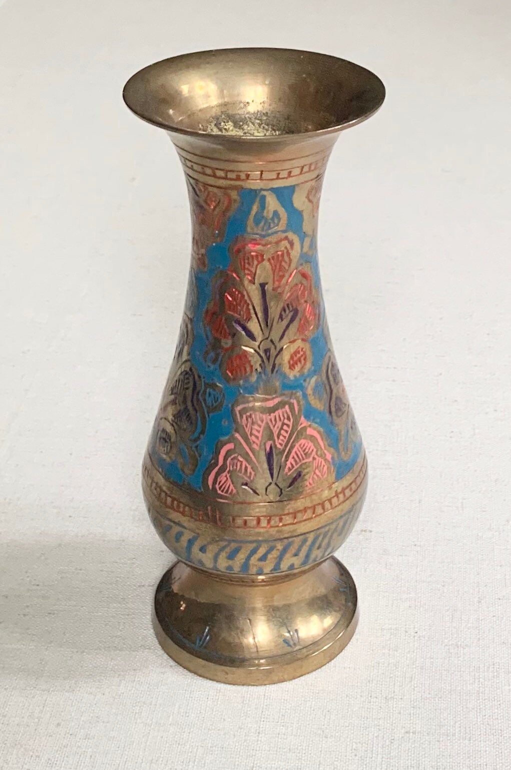 Ornate India Brass Vase Vintage Indian Floral Etched Painted Floral ...