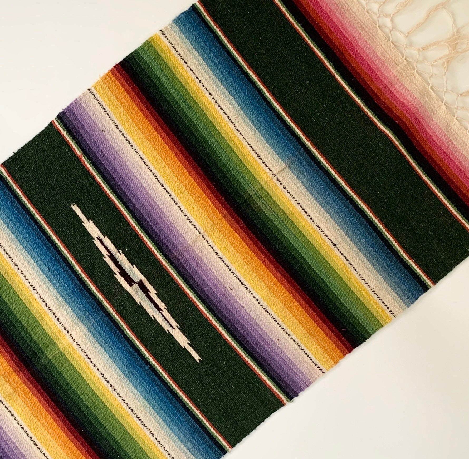 60s Mexican Serape Runner Mat Table Linens Vintage Handwoven Cotton ...
