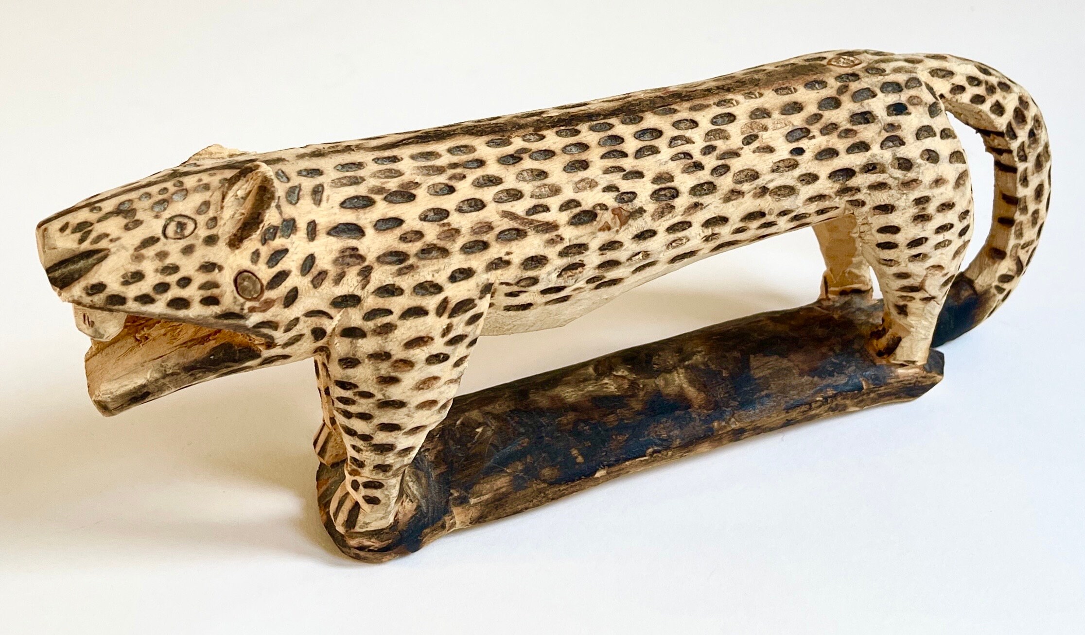 Folk Art Wood Carving Leopard Jaguar Animal Mid Century Vintage Mexican ...