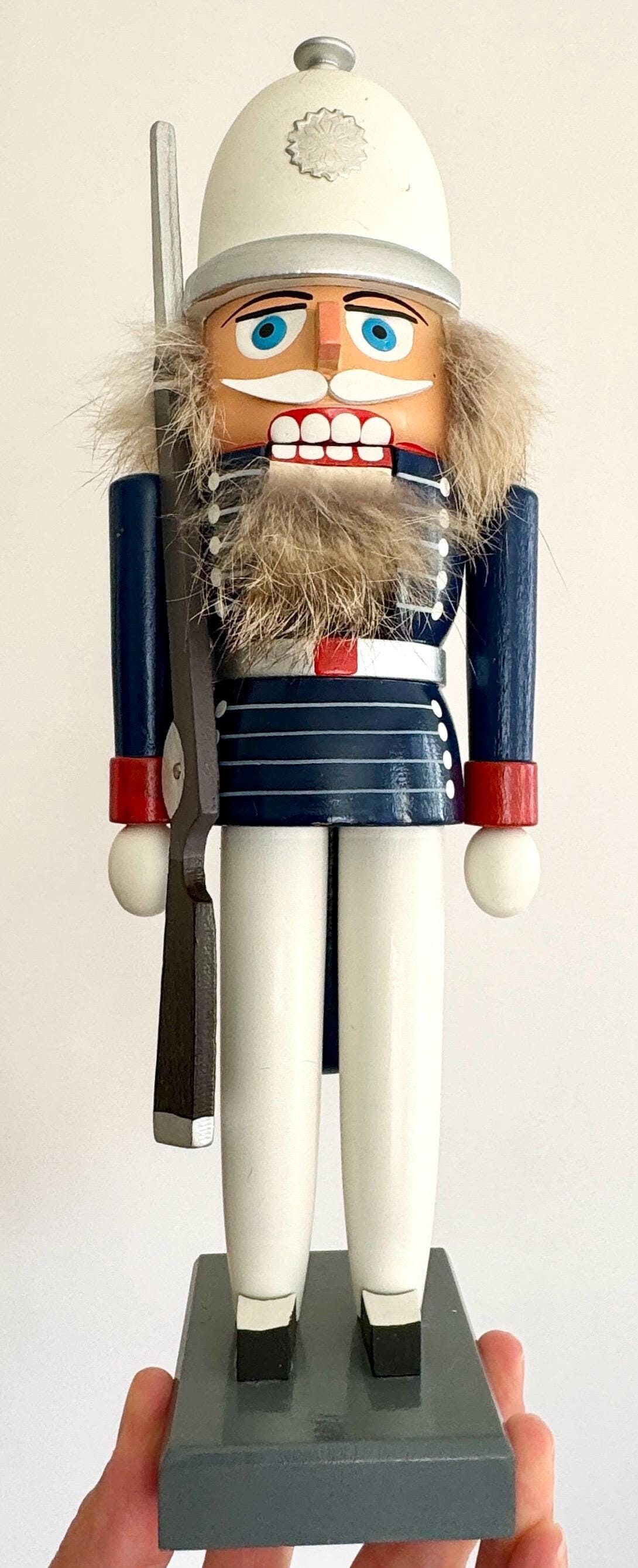Vintage Erzgebirge Germany Nutcracker 11 Wooden Blue Soldier Natural ...