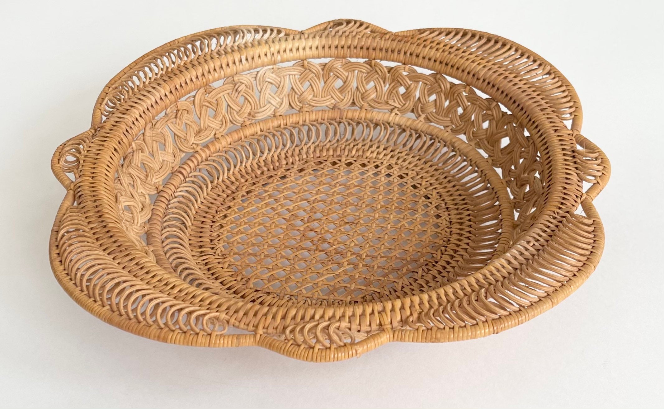 Boho 70s Basket Bowl Boho Vintage Handwoven Baskets Bread Basket ...