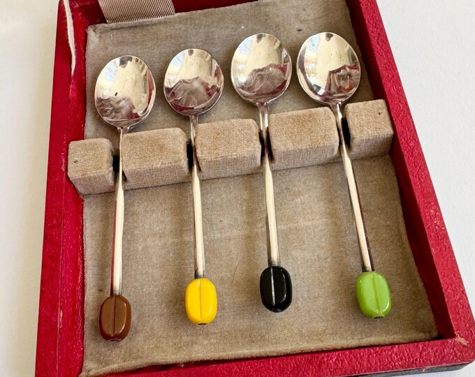 1920's Demitasse Bakelite Spoon Set Art Deco Velvet Lined Presentation ...