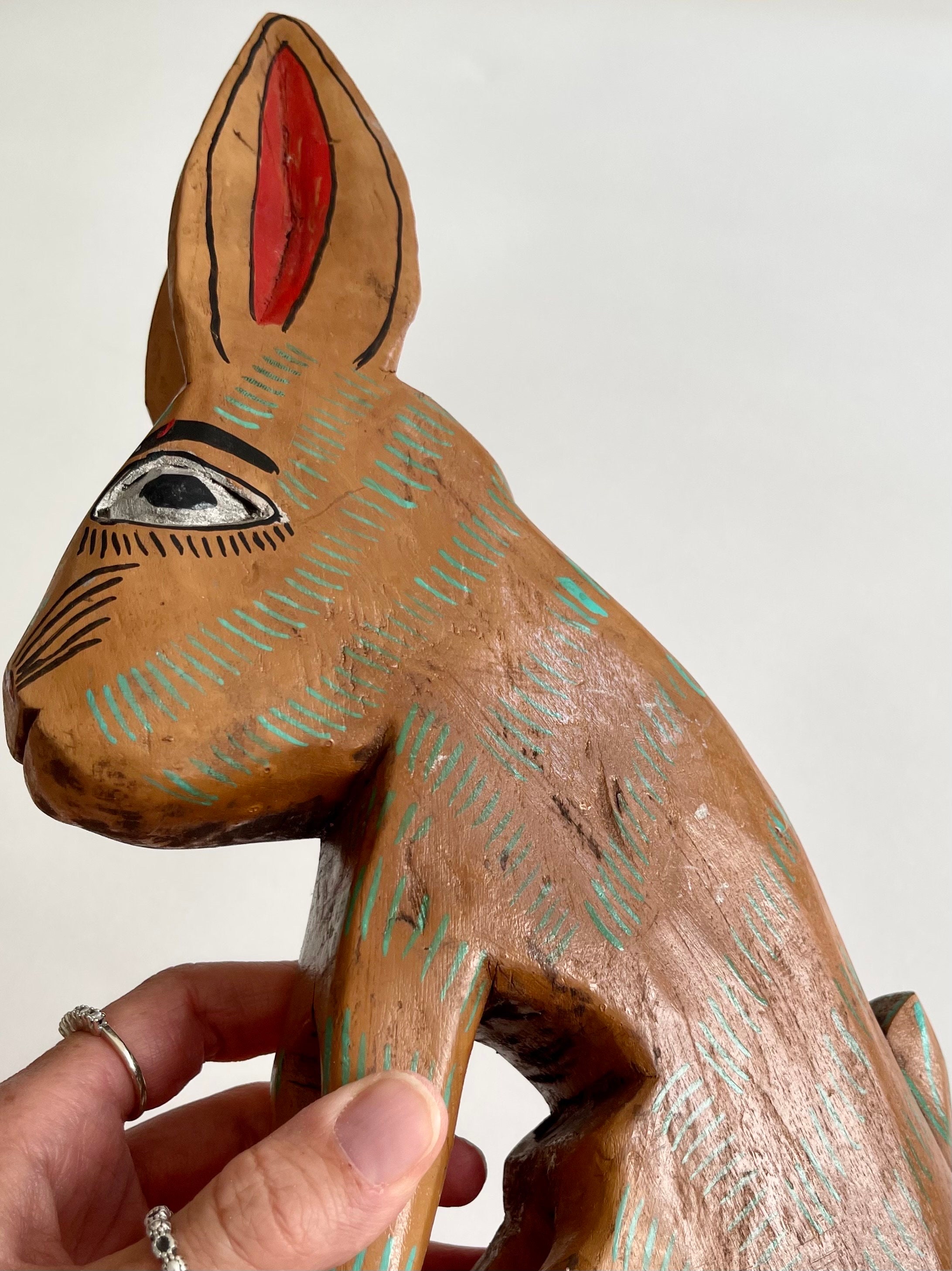 Folk Art Bunny Rabbit Wood Carving Vintage Hand Painted Animal Likely ...