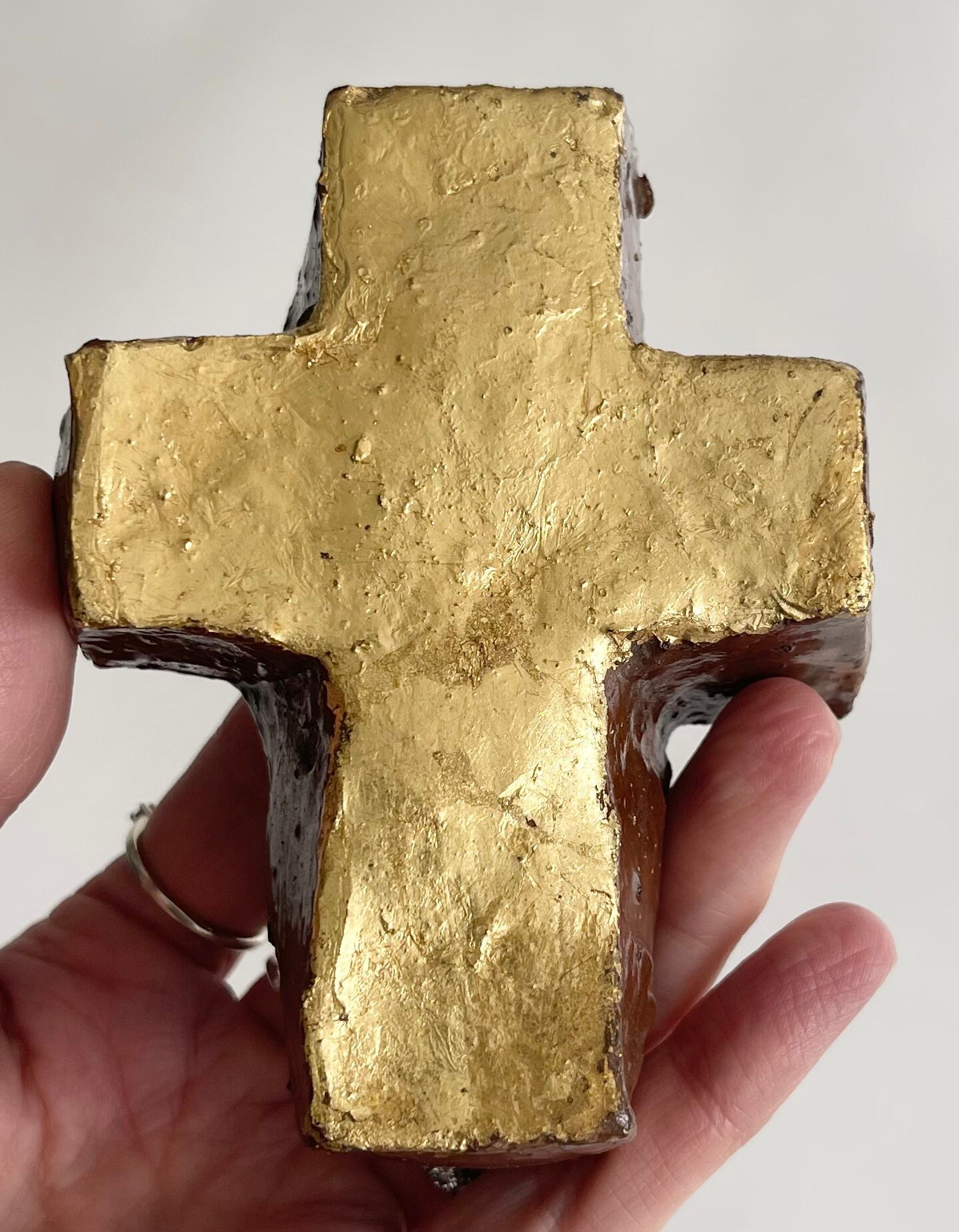 Thick Clay Cross Wall Hanging Artist Signed Biel Wall Mount Metallic ...