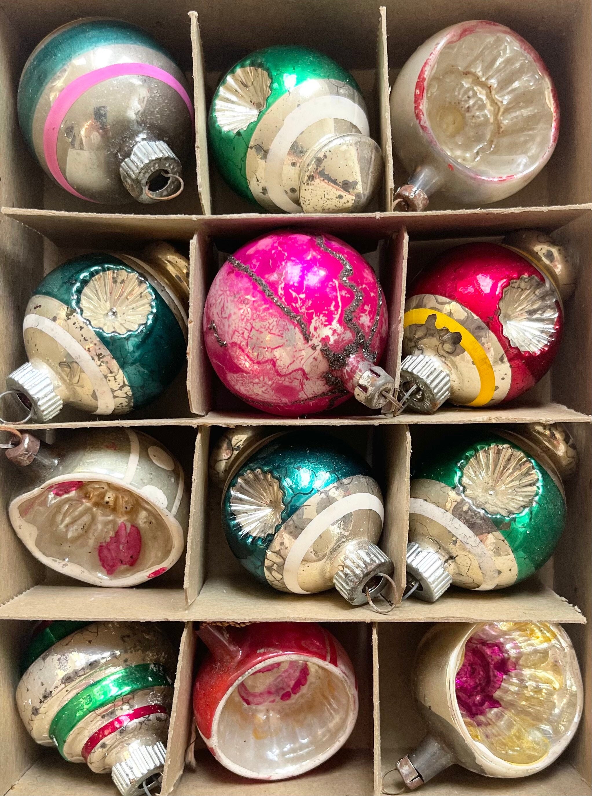 Shiny Brite Christmas Ornaments Glass Bulbs Lot of 12 in Box Vintage ...