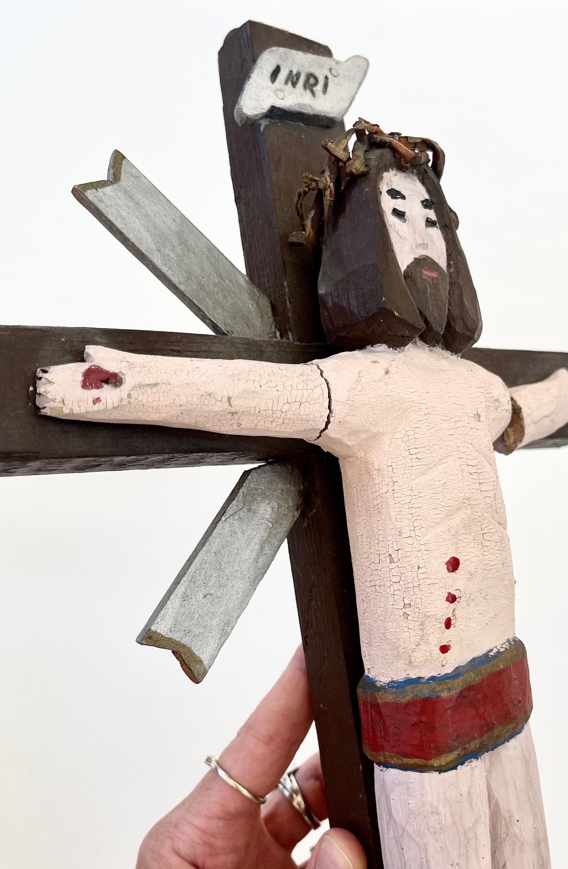 Southwest Folk Art Cross Crucifix Jesus Carving Wearing Crown of Thorns ...